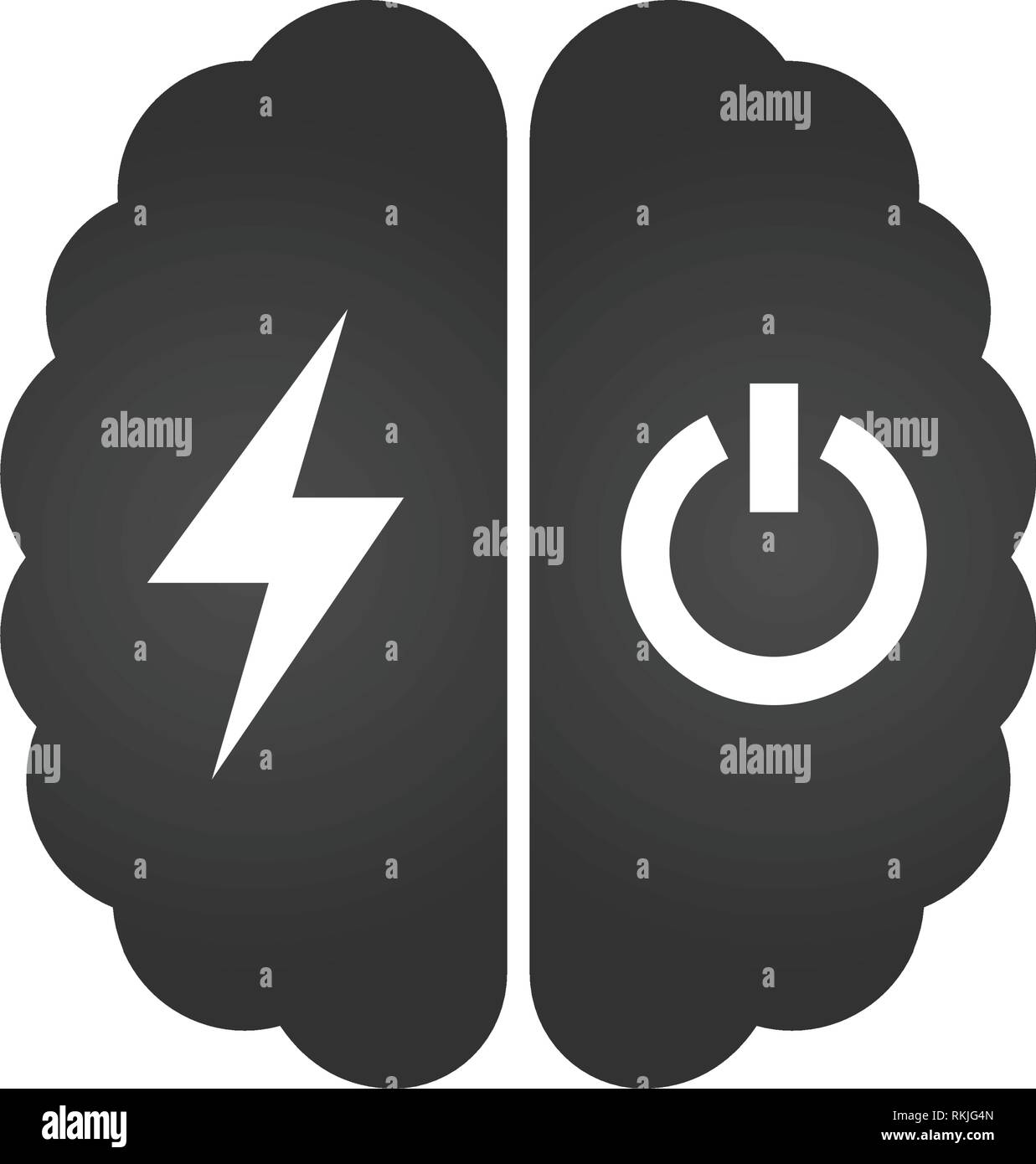 Brain with lightning or charging and turn off icon , simple vector ...