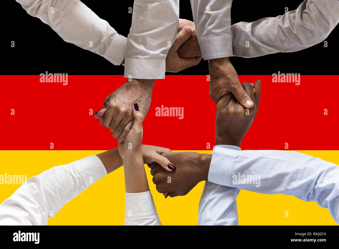 Germany flag, intergration of a multicultural group of young people ...