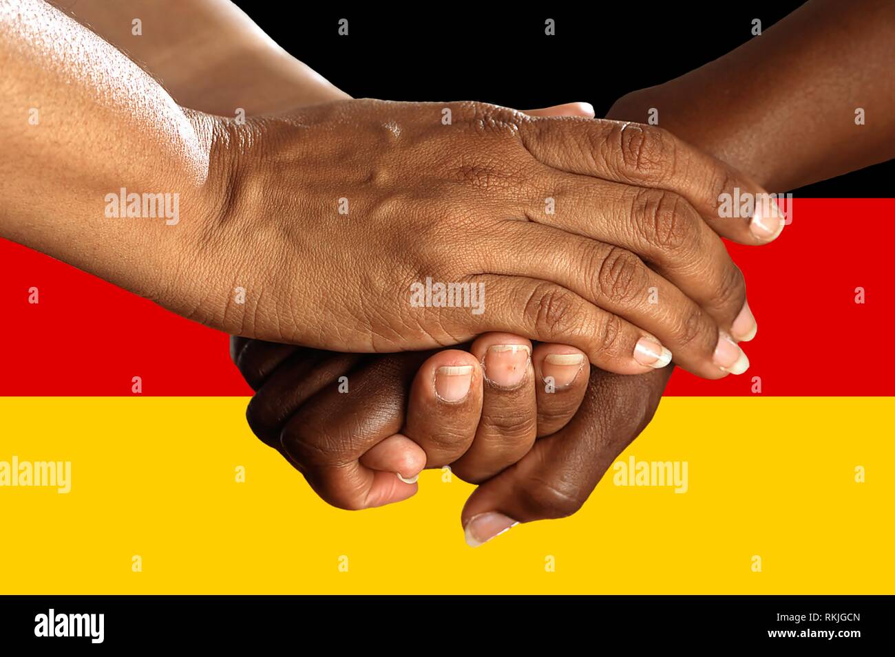 Germany flag, intergration of a multicultural group of young people ...