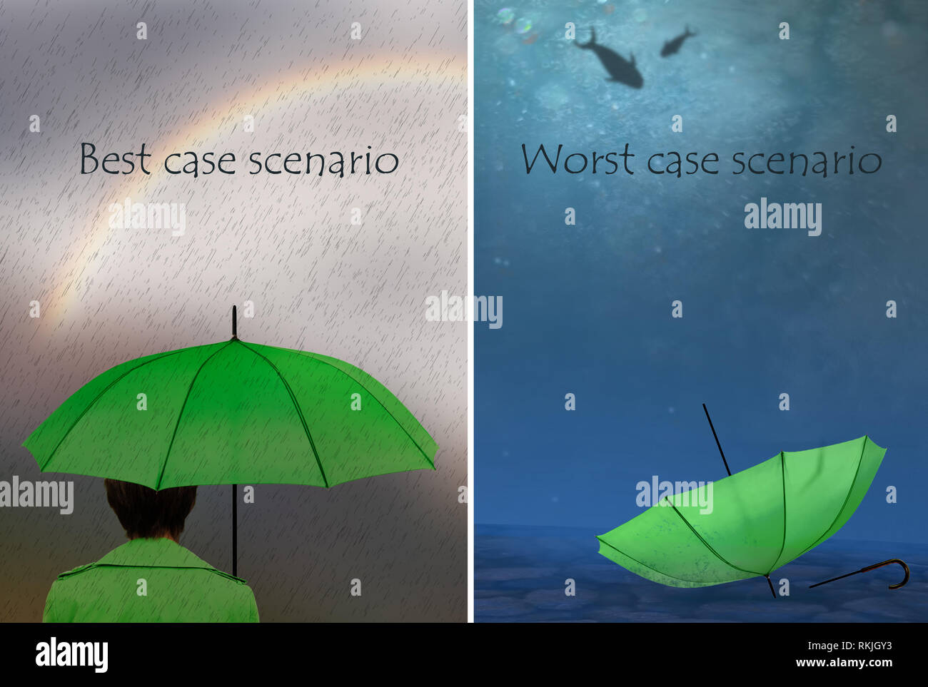 Best And Worst Case Scenarios Woman With Umbrella Business Life