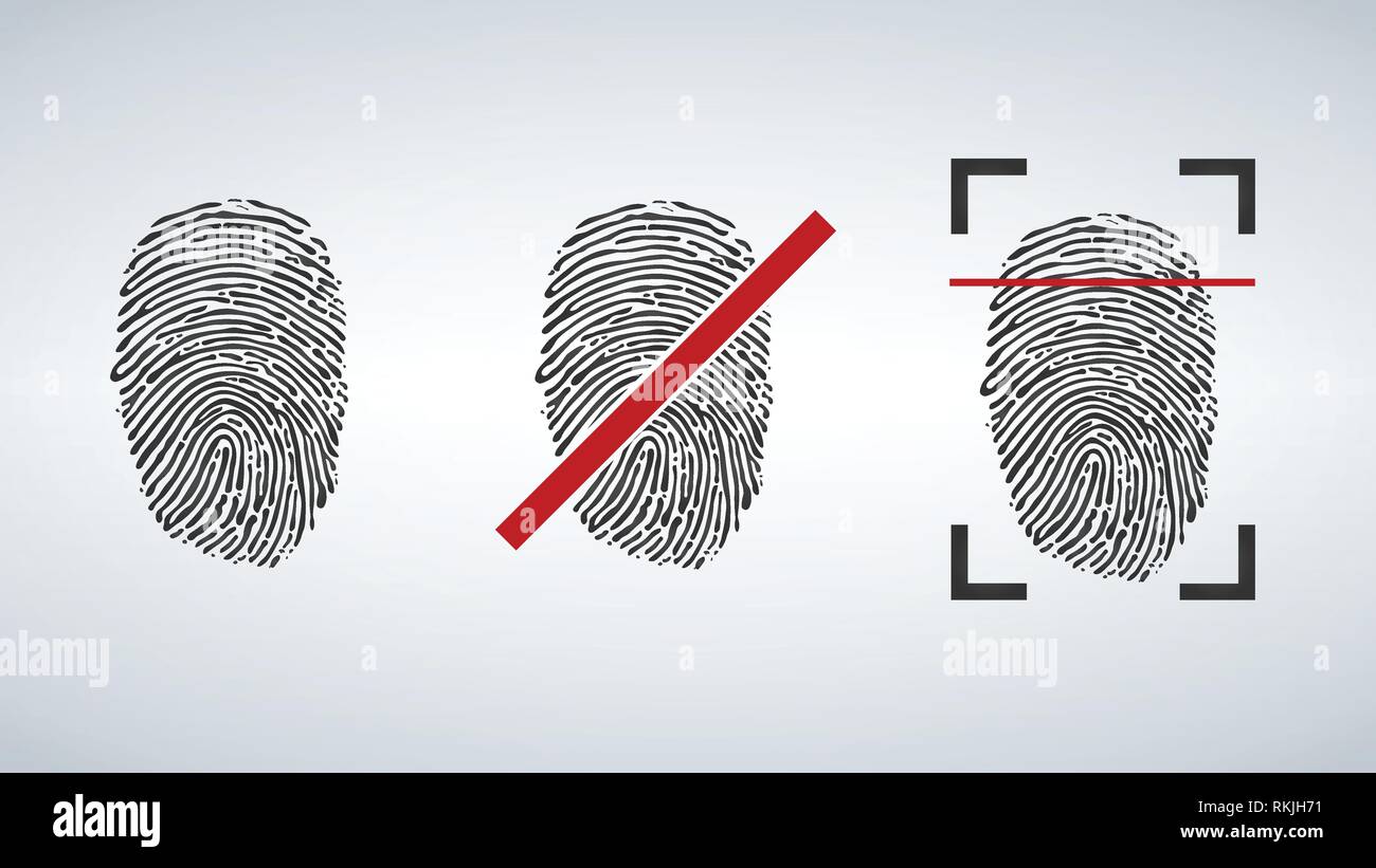 Fingerprint identification icon set. Scan and restriction icon. Vector ...