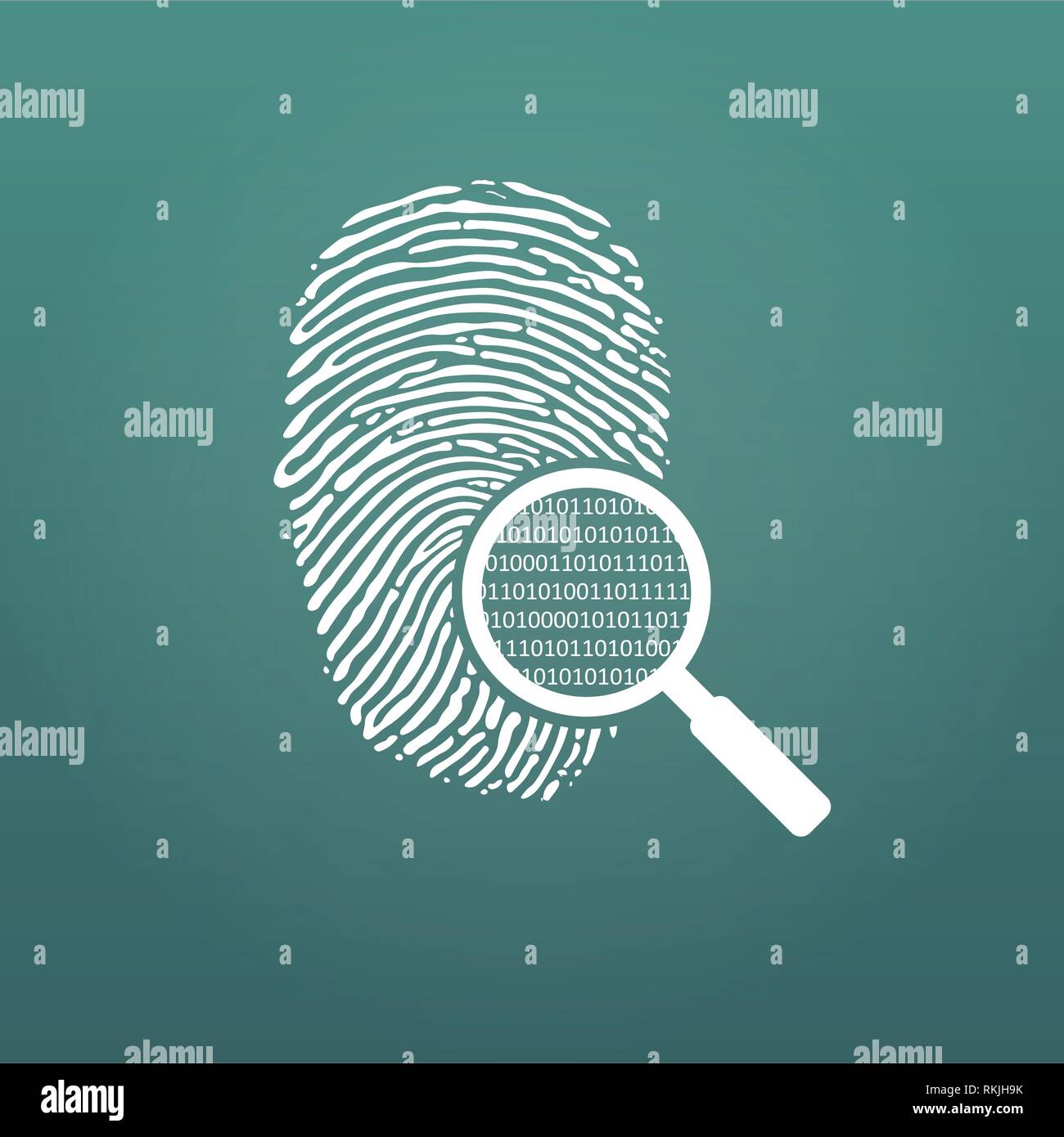 ID fingerprint icon with magnifying glass and matrix 1 0. Fingerprint ...