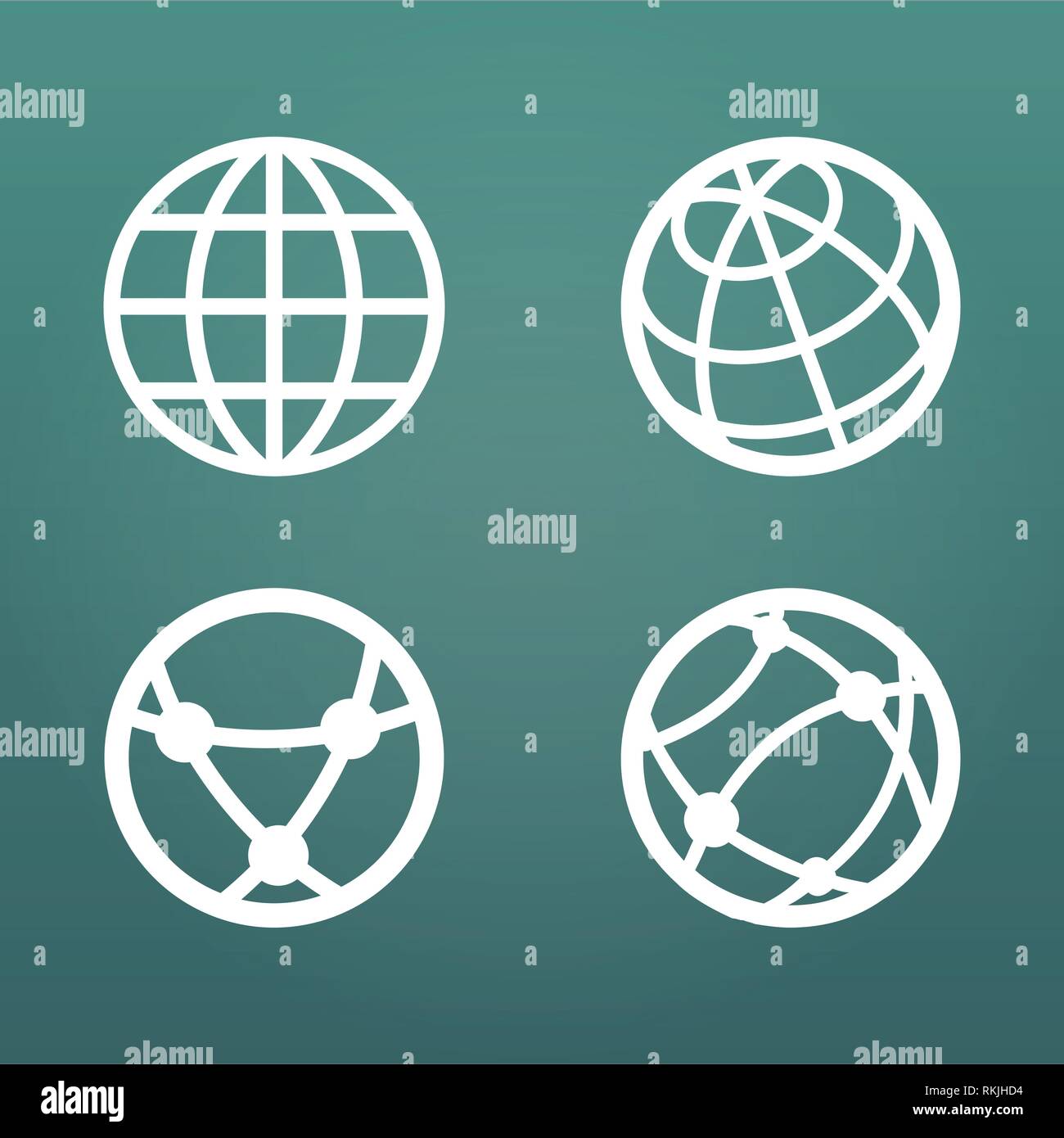 White linear globe icons set for web apps ui. Vector illustration ...