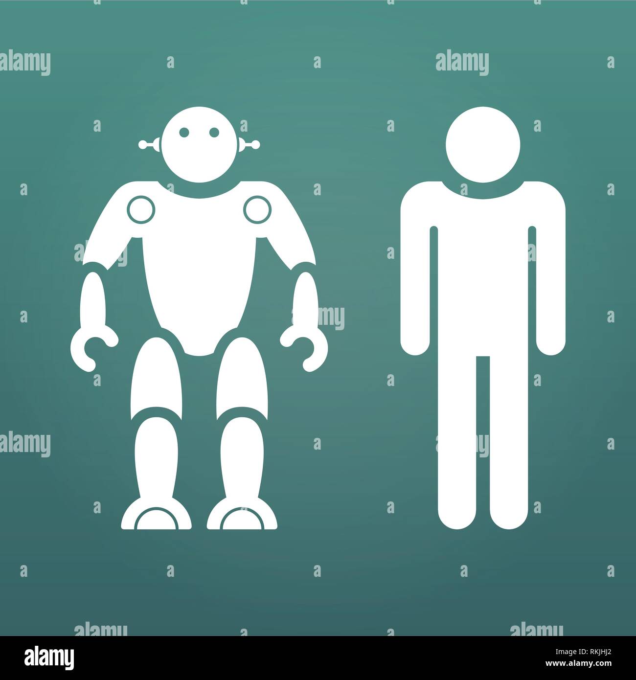 Humans vs Robots white icons. Concept business illustration. Vector ...