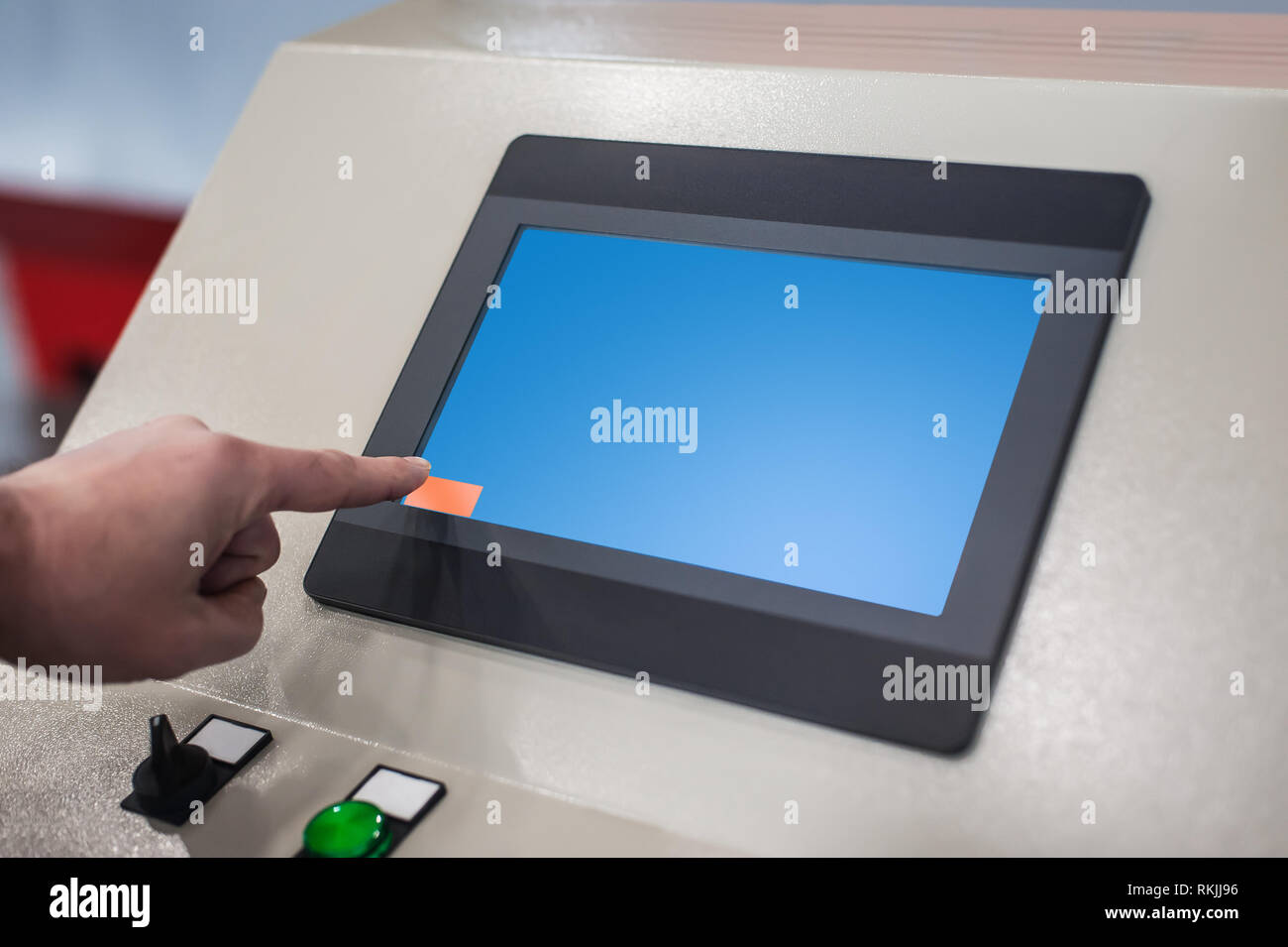 Industrial machinery mechanics and factory worker adjusts industry ...