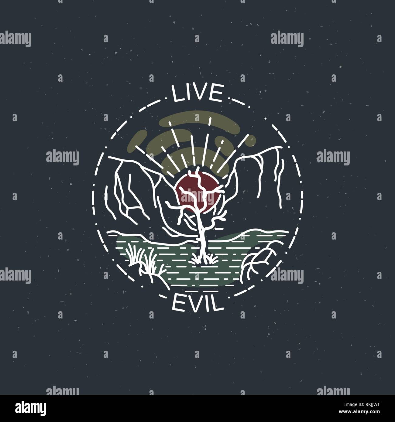 Live. Evil. Vintage illustration of thin line desert. Vector graphic ...
