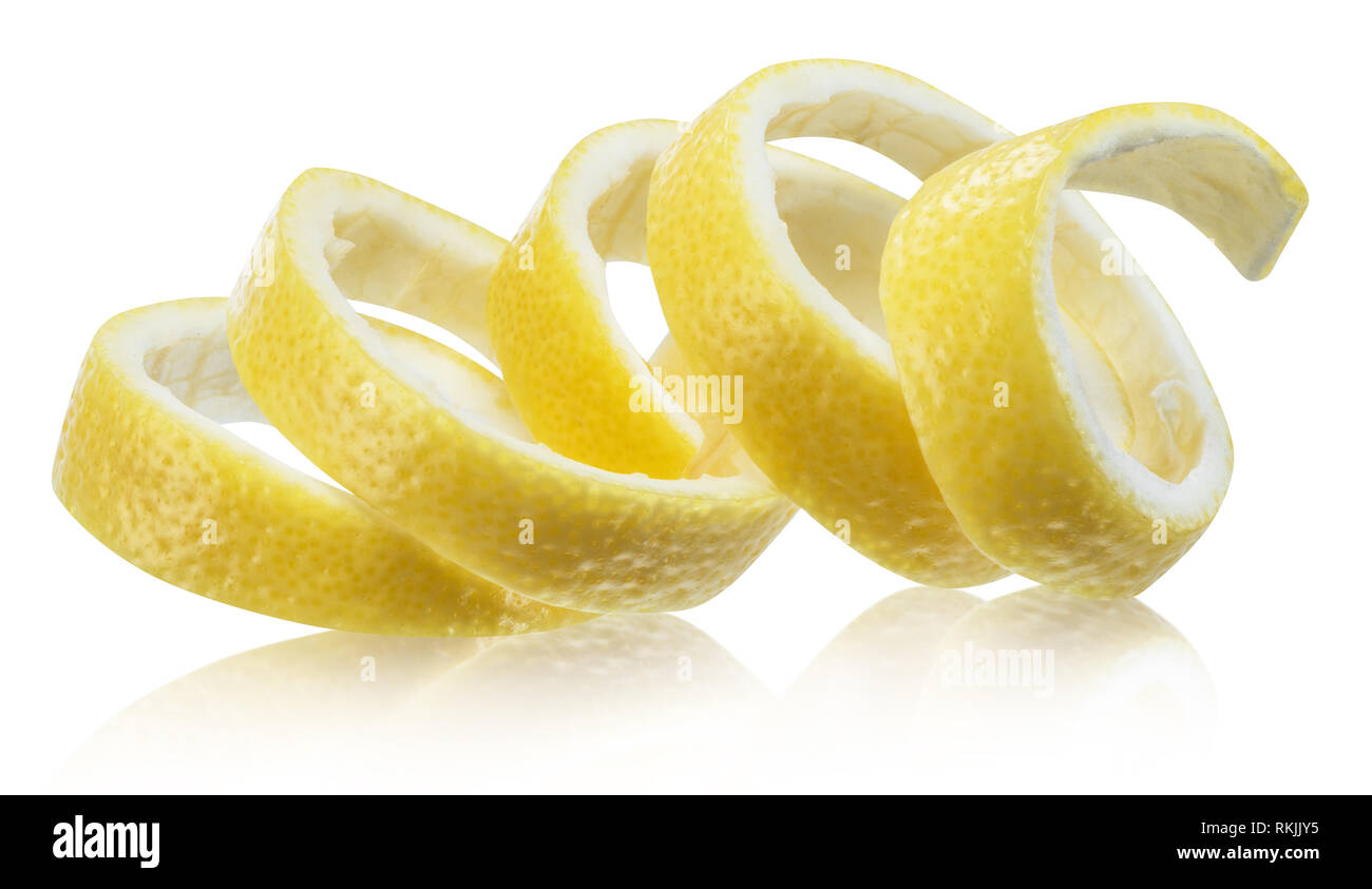 Lemon peel or lemon twist on white background. File contains clipping ...