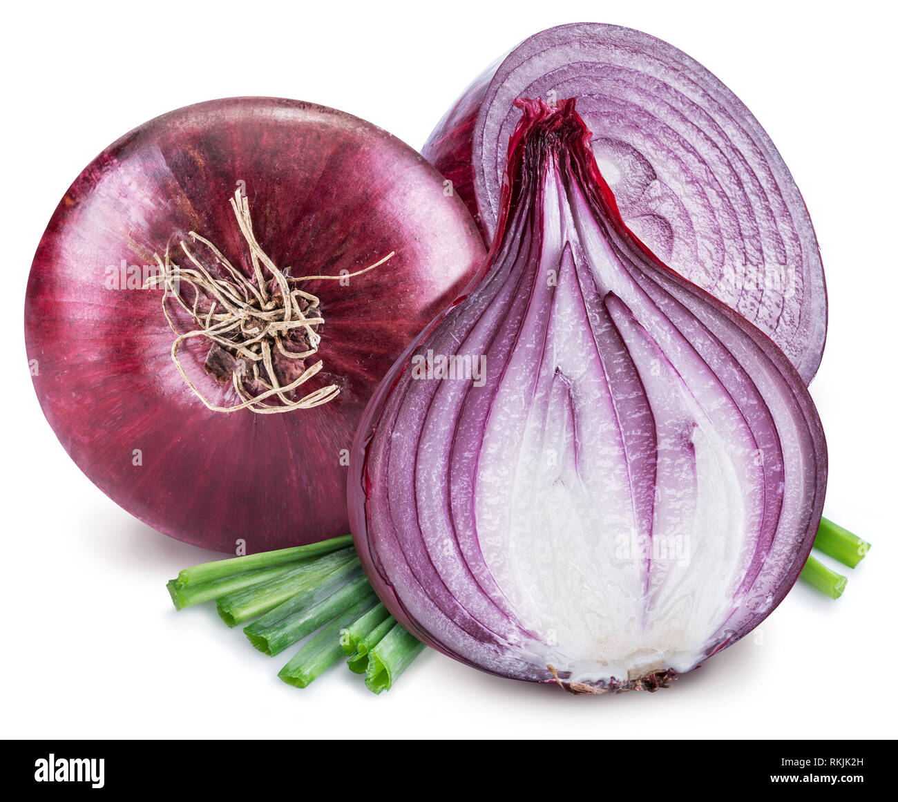 Red onion bulb and cross sections of onion isolated on the white ...
