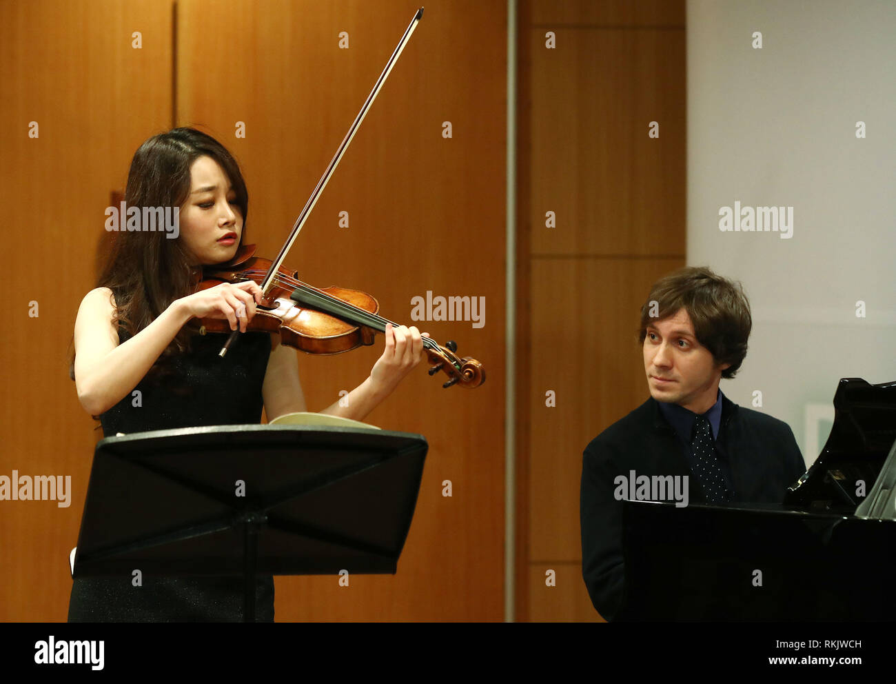 12th Feb, 2019. S. Korean violinist Kim Bomsori and Polish pianist Rafael Blechacz South Korean ...