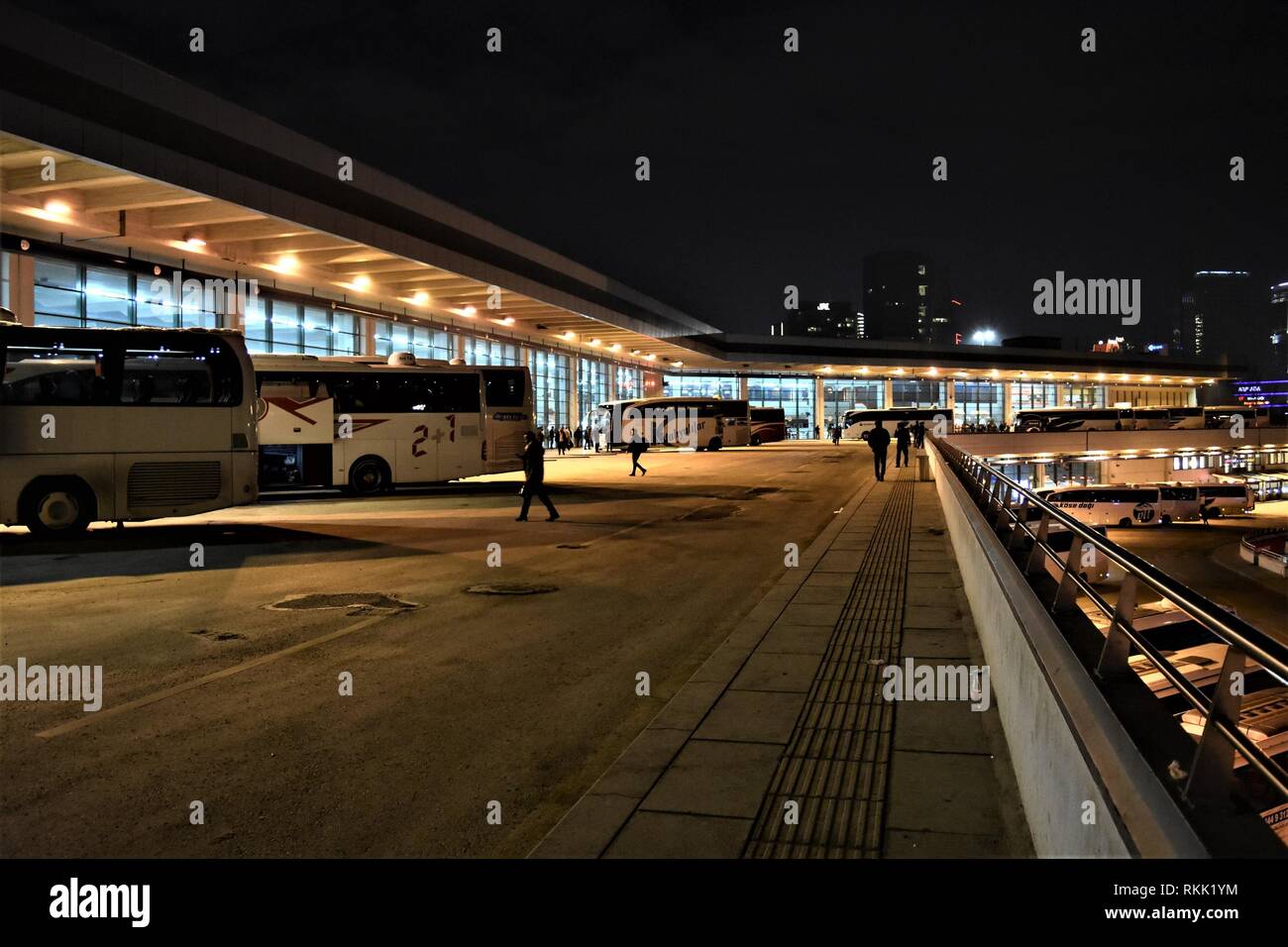 Ankara, Turkey. 20th Jan, 2019. Travellers walk around buses at the ...