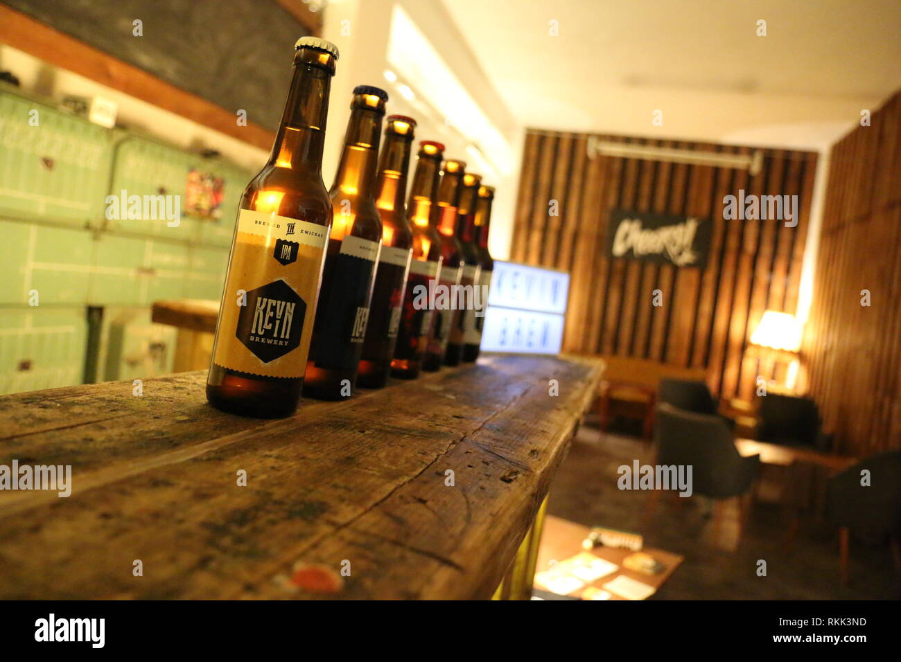 Zwickau, Germany. 07th Feb, 2019. Beer bottles stand on the counter of ...