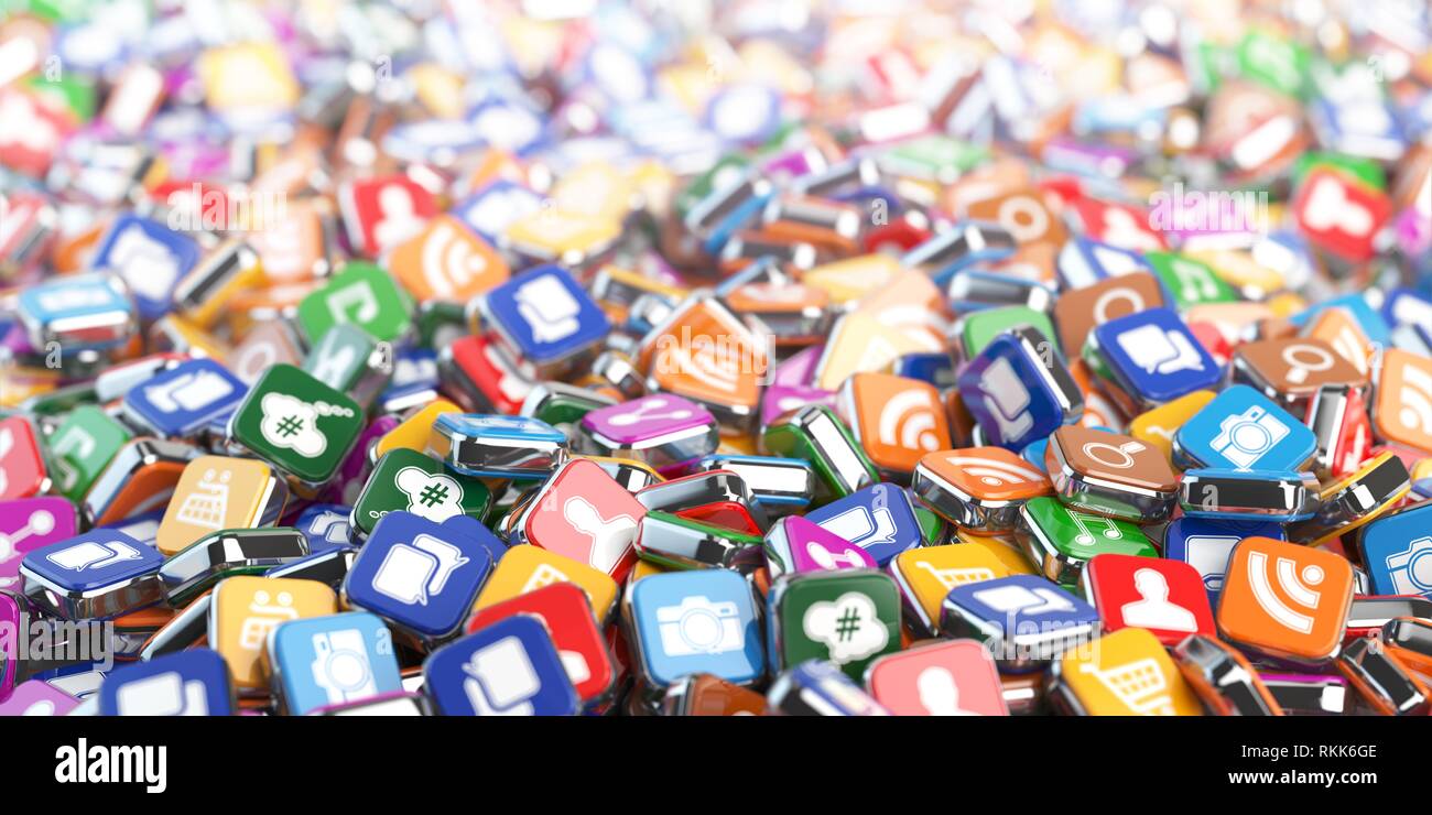 Smartphone apps. Application internet software icons background. 3d ...