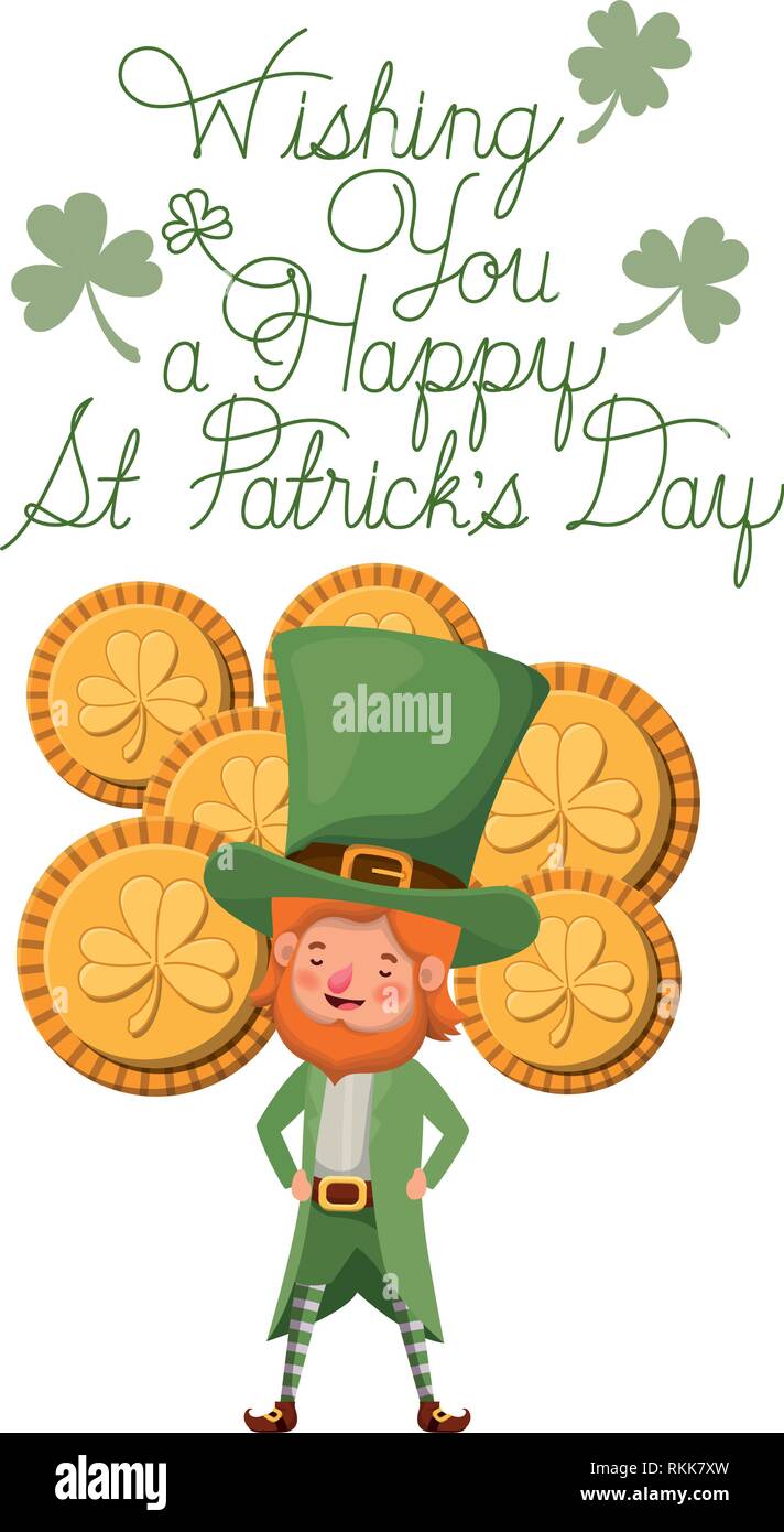 wishing you a happy st patricks day label with leprechaun character ...