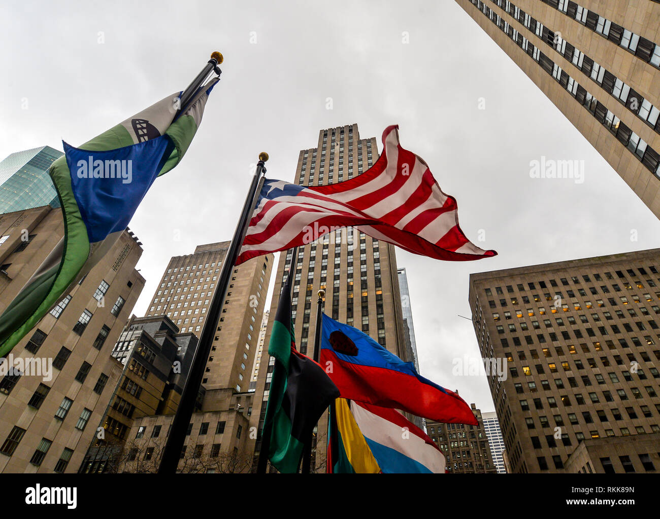 National flags outside the rockefeller center hi-res stock photography ...