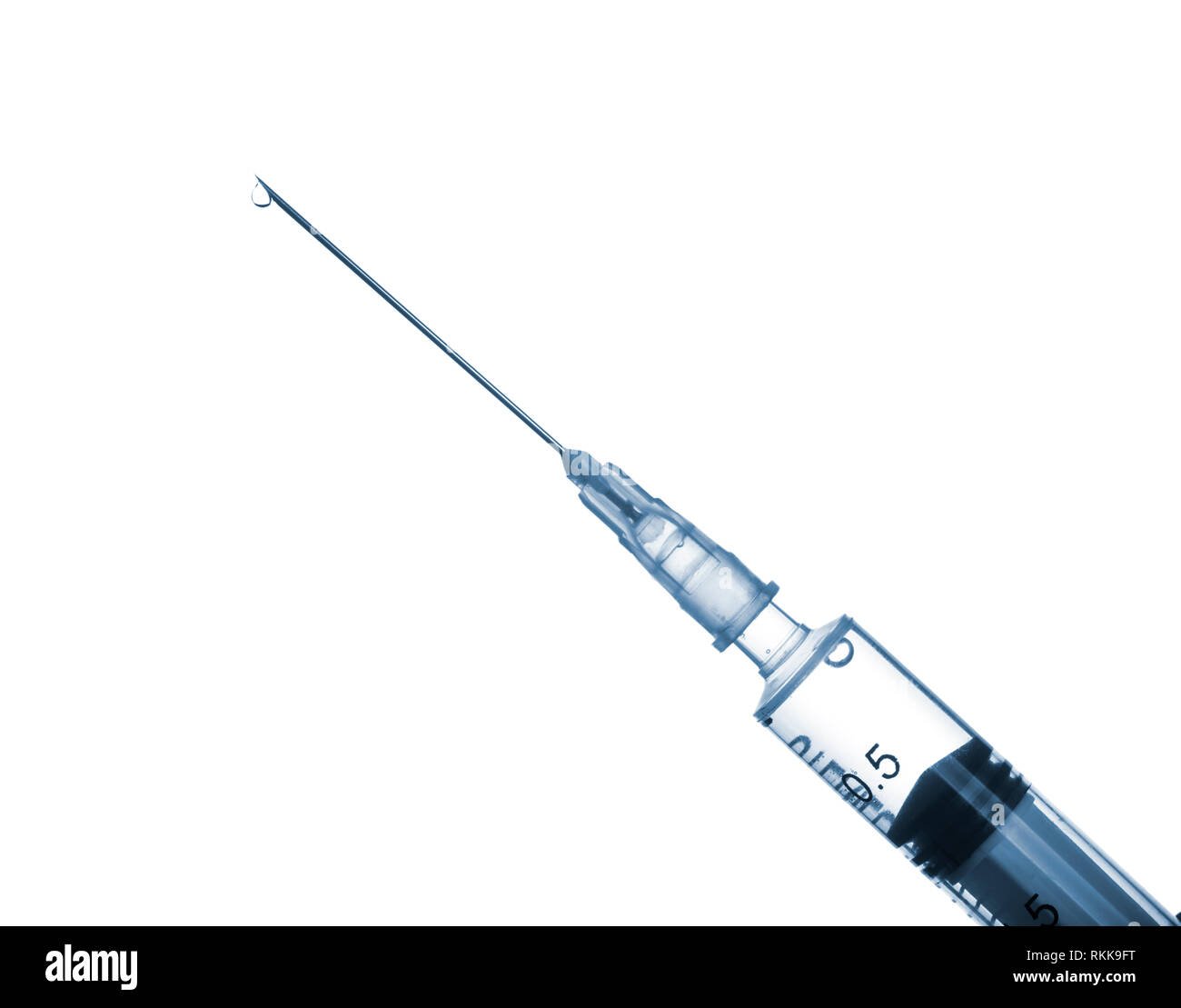 A syringe with an injection solution on white background with copy ...