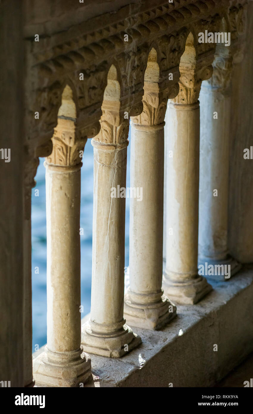 Venice palace balcony's columns, Italy Stock Photo - Alamy