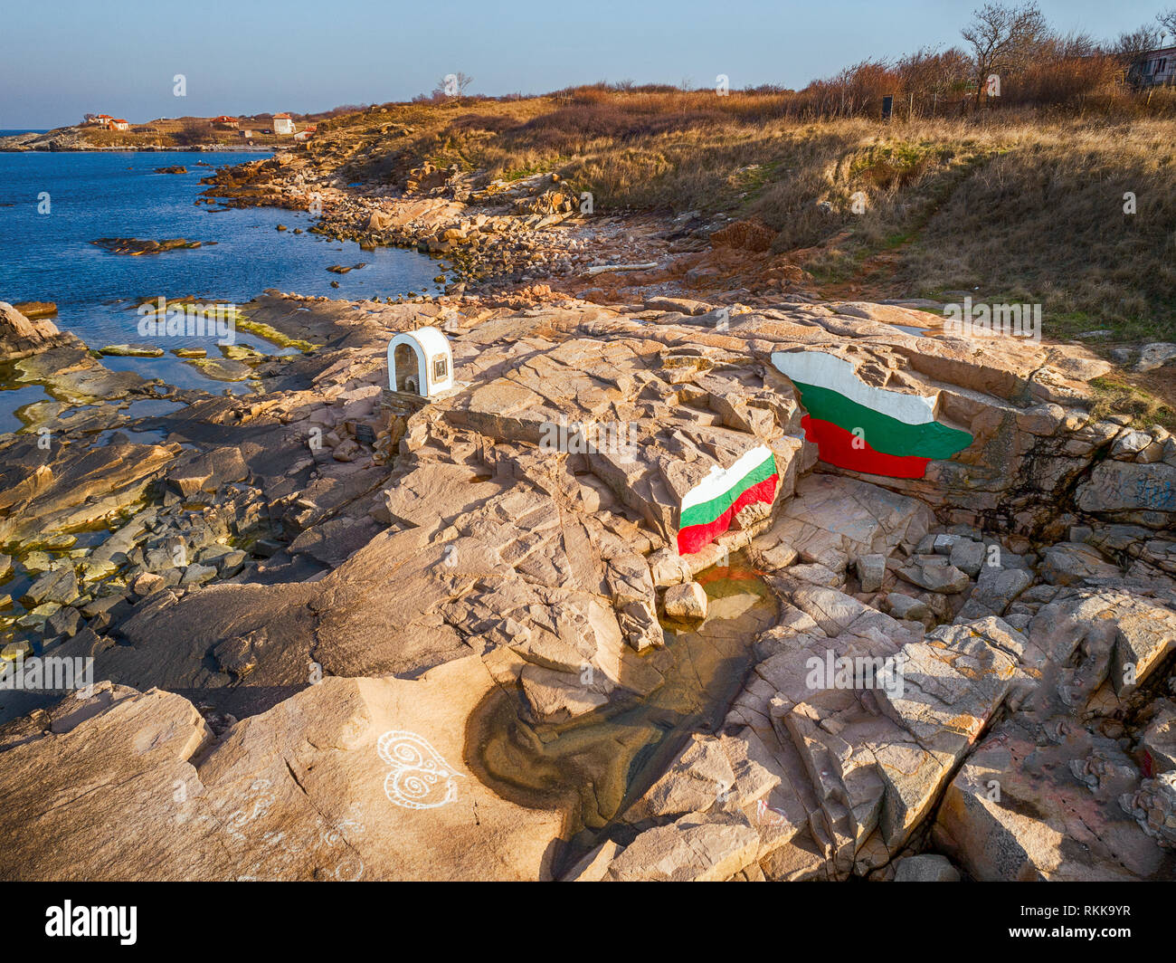 Aerial bird's eye view photo taken by drone with clear water rocky ...