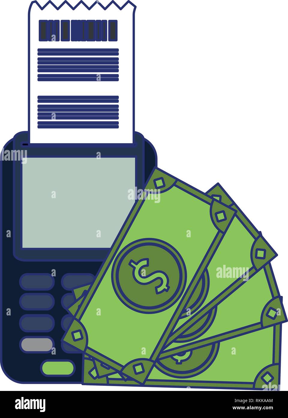 credit card reader and cash symbol blue lines Stock Vector Image & Art ...