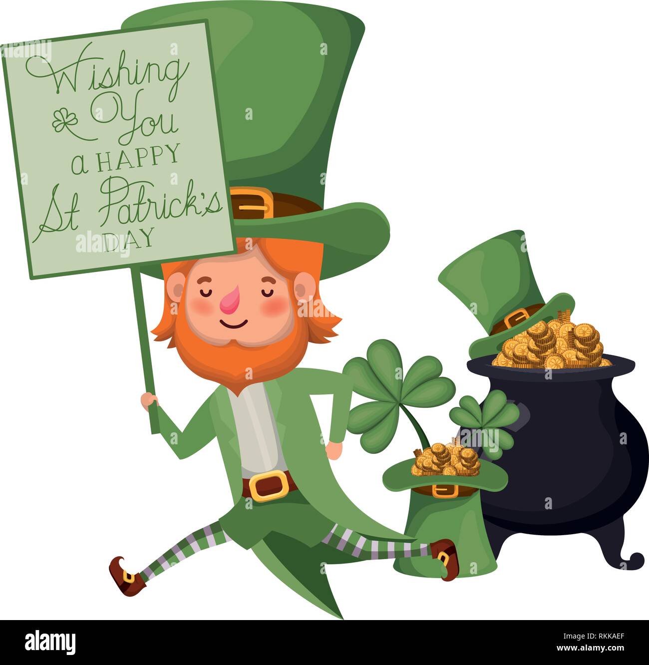 wishing you a happy st patricks day label with leprechaun character ...