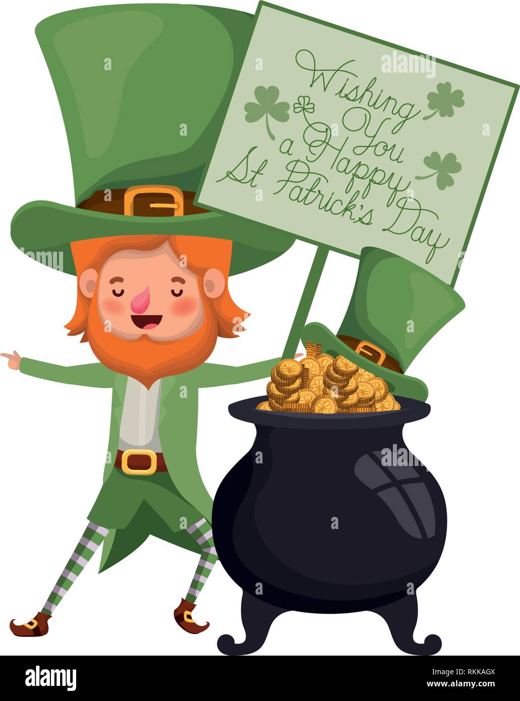 wishing you a happy st patricks day label with leprechaun character ...