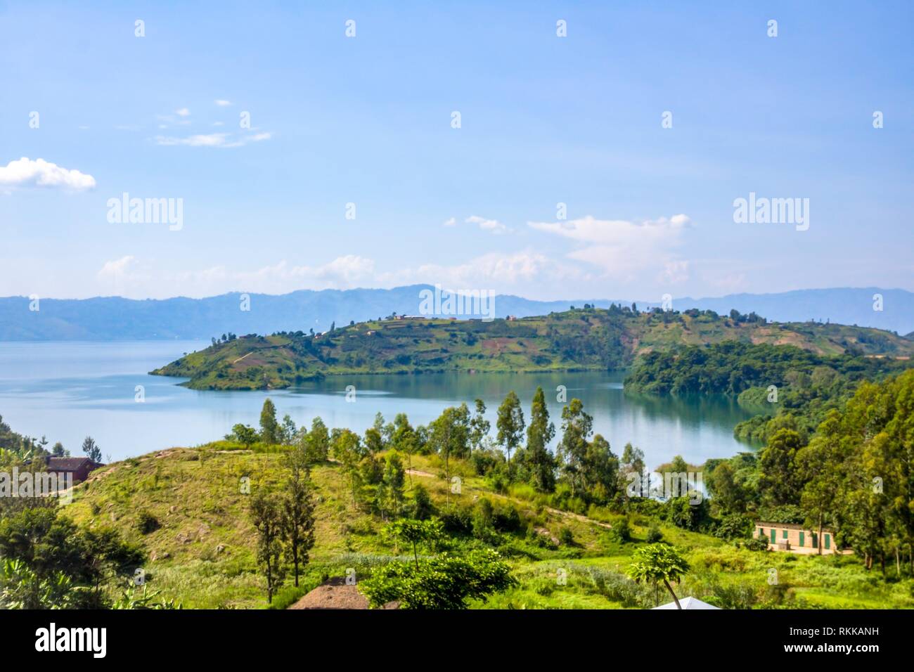 Lake Kivu, one of the largest of the African Great Lakes, In Rwanda ...