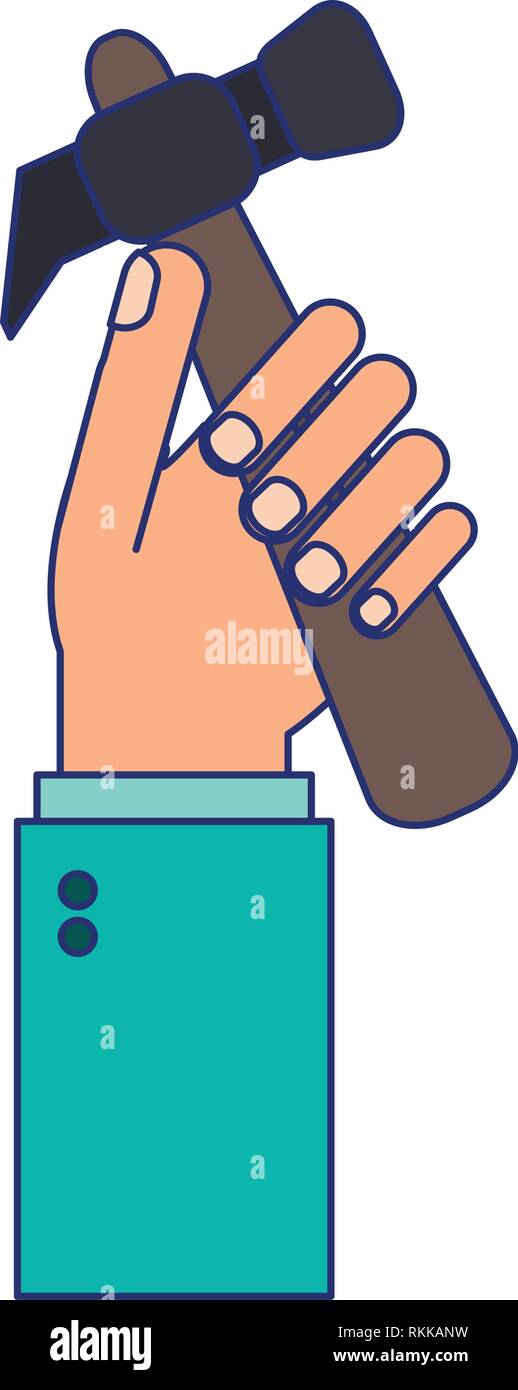 hand with hammer tool cartoon blue lines Stock Vector Image & Art - Alamy