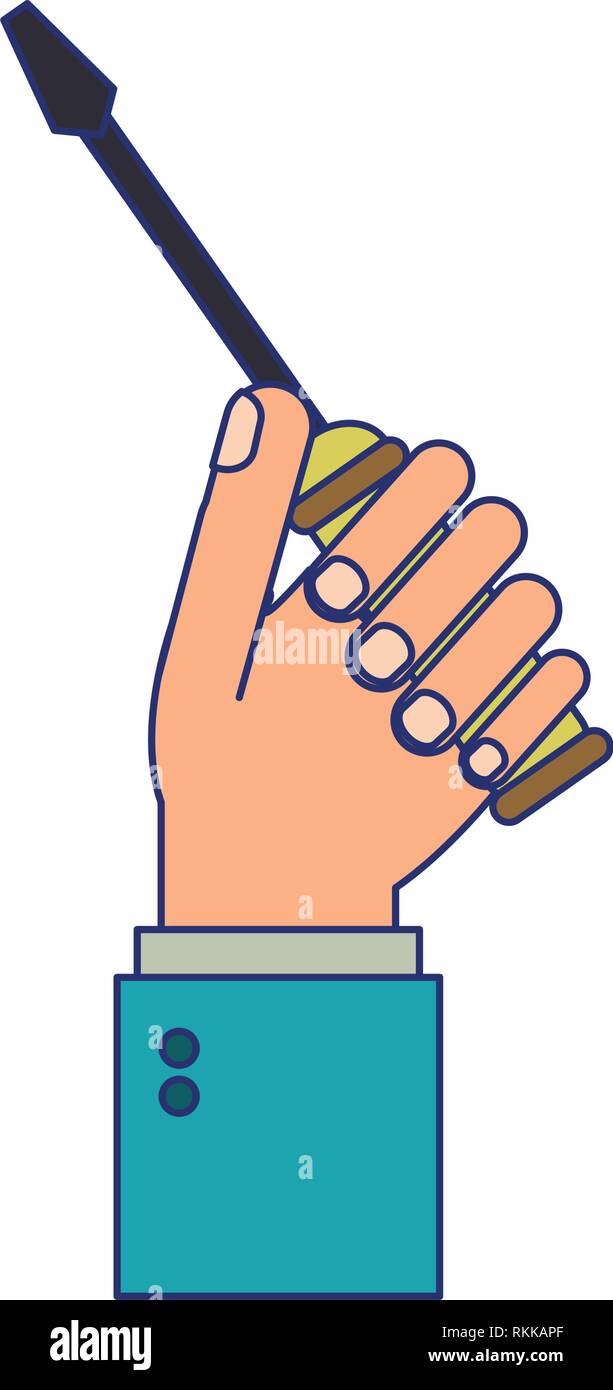 hand with screwdriver cartoon blue lines Stock Vector Image & Art - Alamy