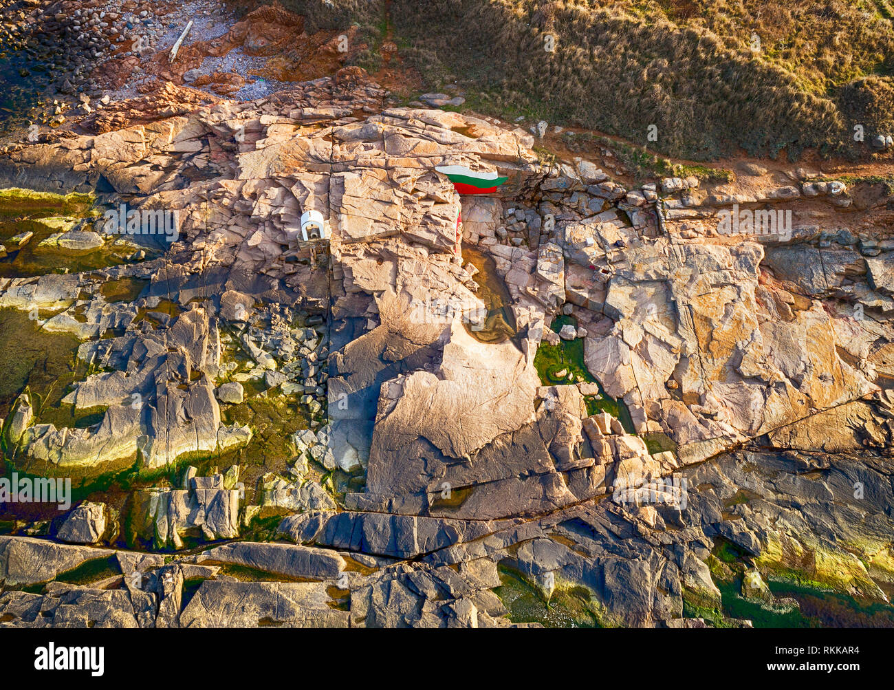 Aerial bird's eye view photo taken by drone with clear water rocky ...