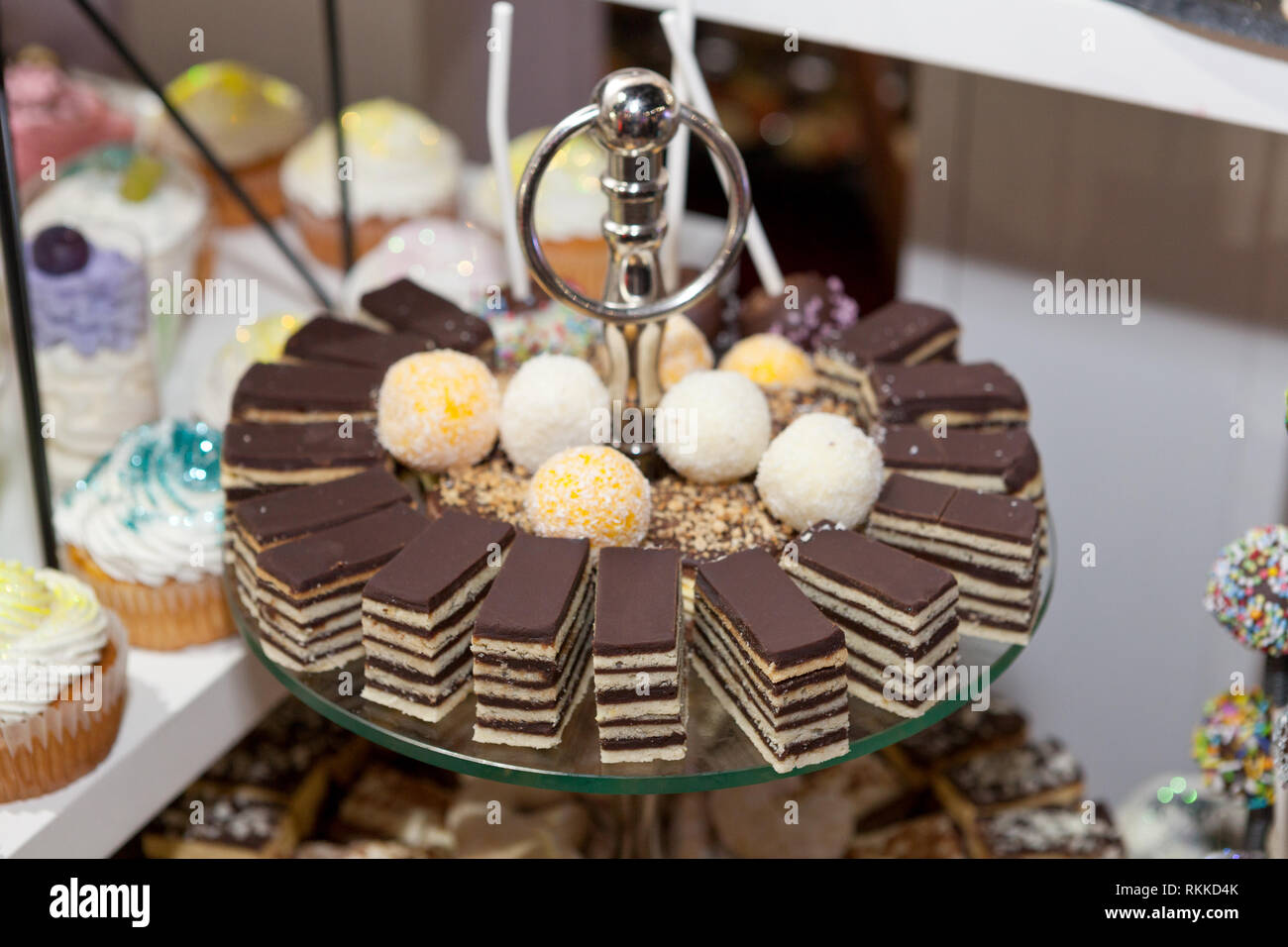 Layered chocolate cakes, confectionery buffet Stock Photo - Alamy