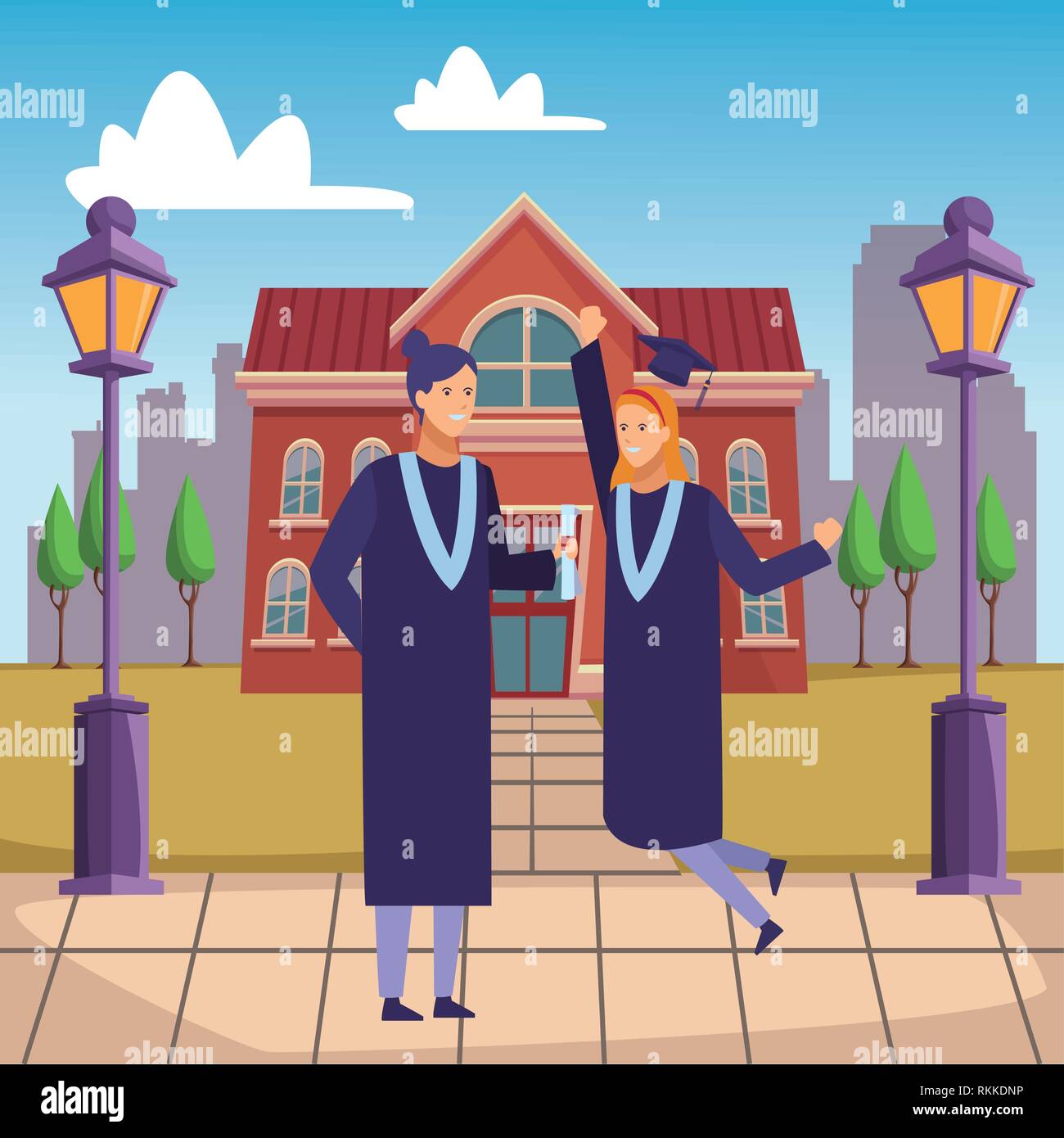 campus graduation ceremony friends Stock Vector Image & Art - Alamy