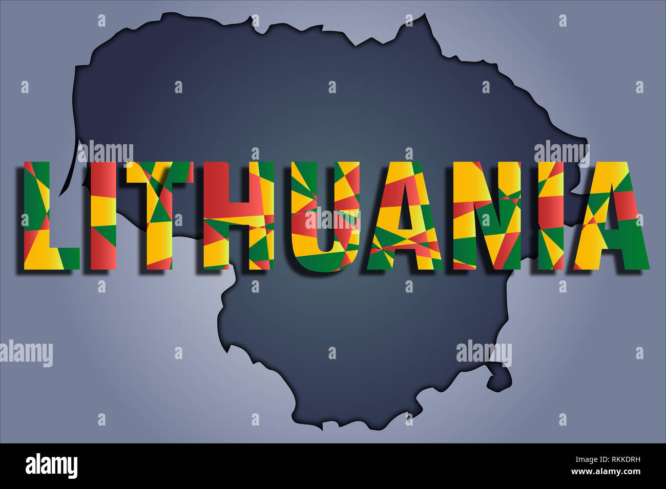 The contours of territory of Lithuania in grey colours and word ...
