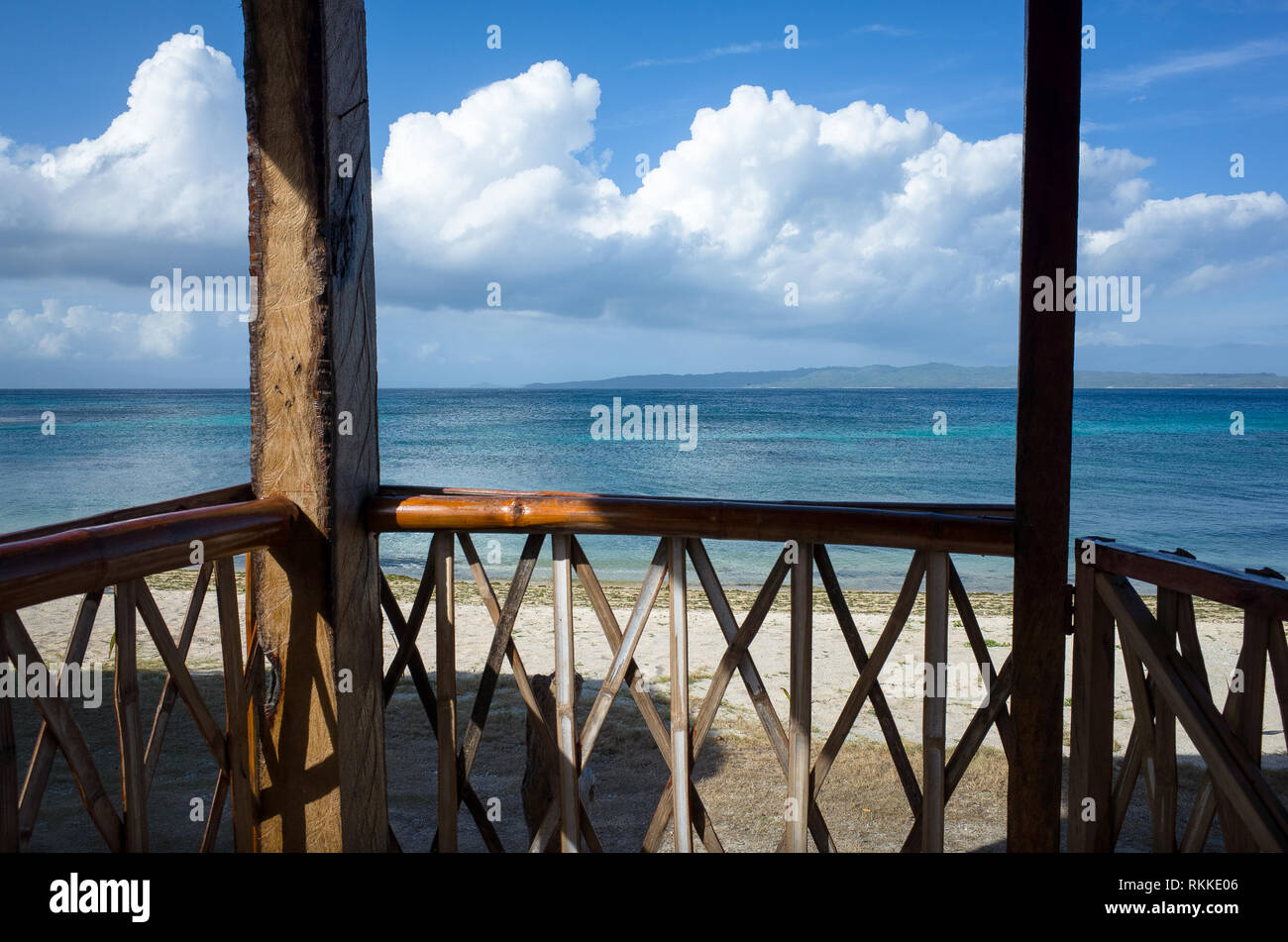 Gazebo made of native materials, with a turquoise island sea view ...