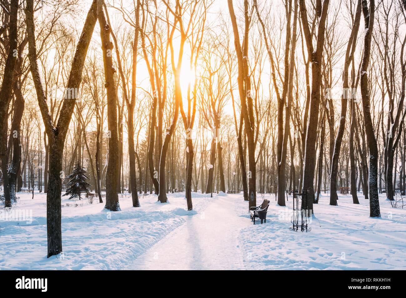 Snowy city at sunset hi-res stock photography and images - Alamy