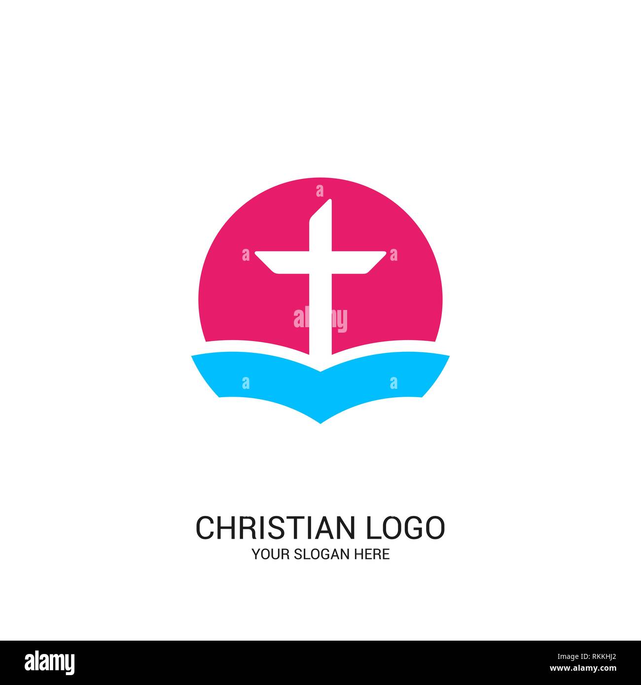 Christian church logo. Bible symbols. The open Bible and the cross of ...
