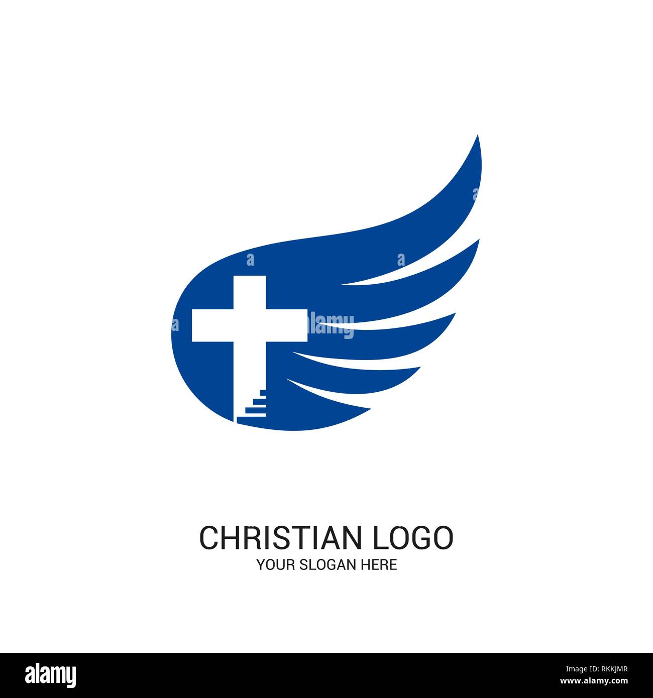 Christian church logo. Bible symbols. The wing of the Spirit, the cross ...