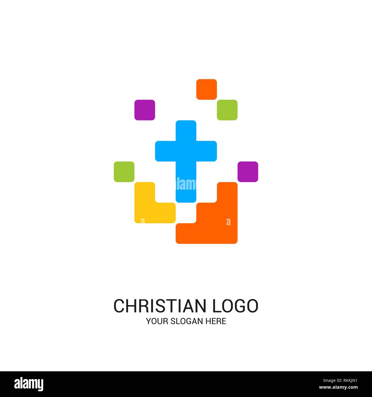 Christian church logo. Bible symbols. Cross of Jesus Christ and color ...