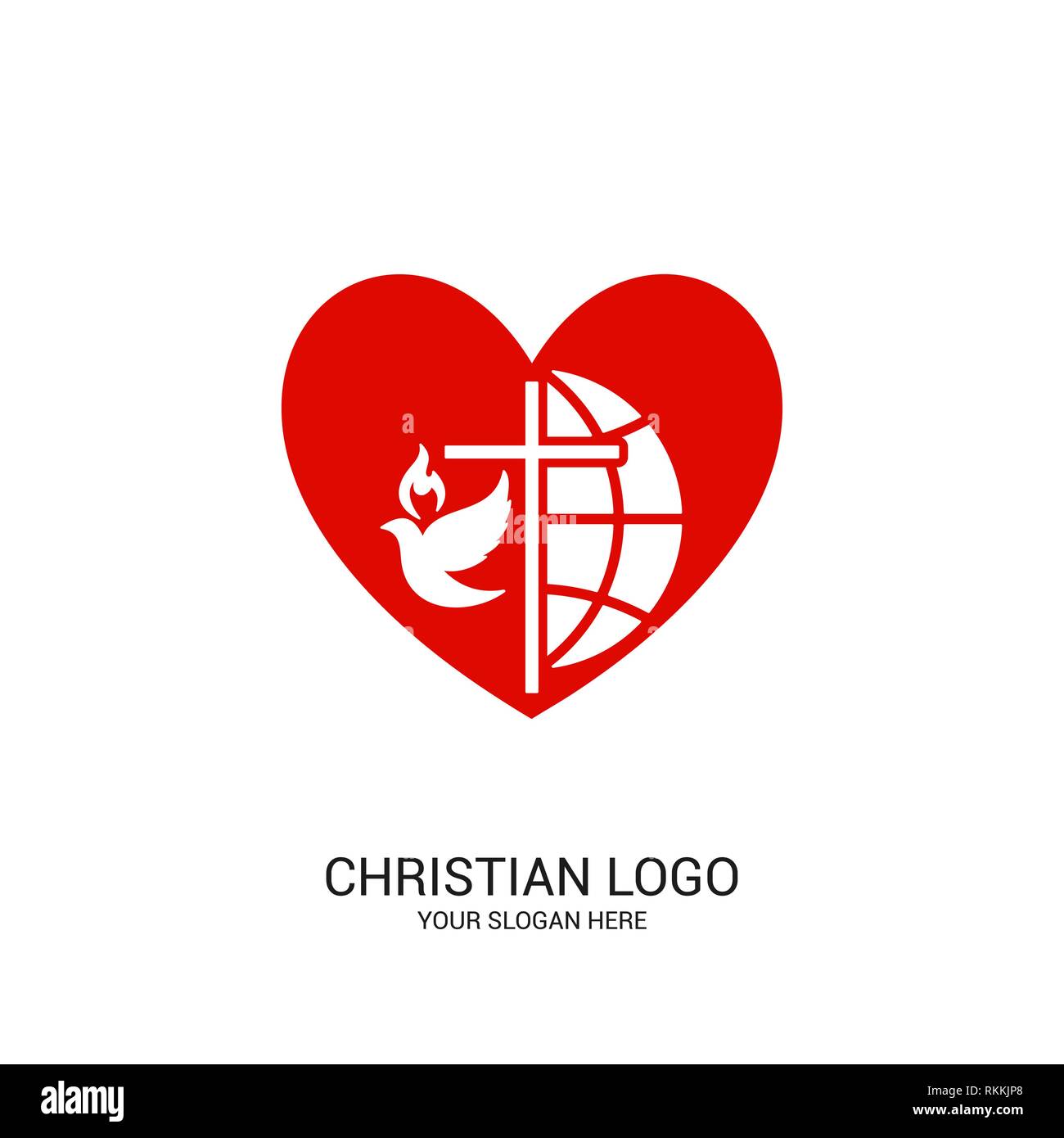 Christian church logo. Bible symbols. Globe, cross of Jesus Christ and ...