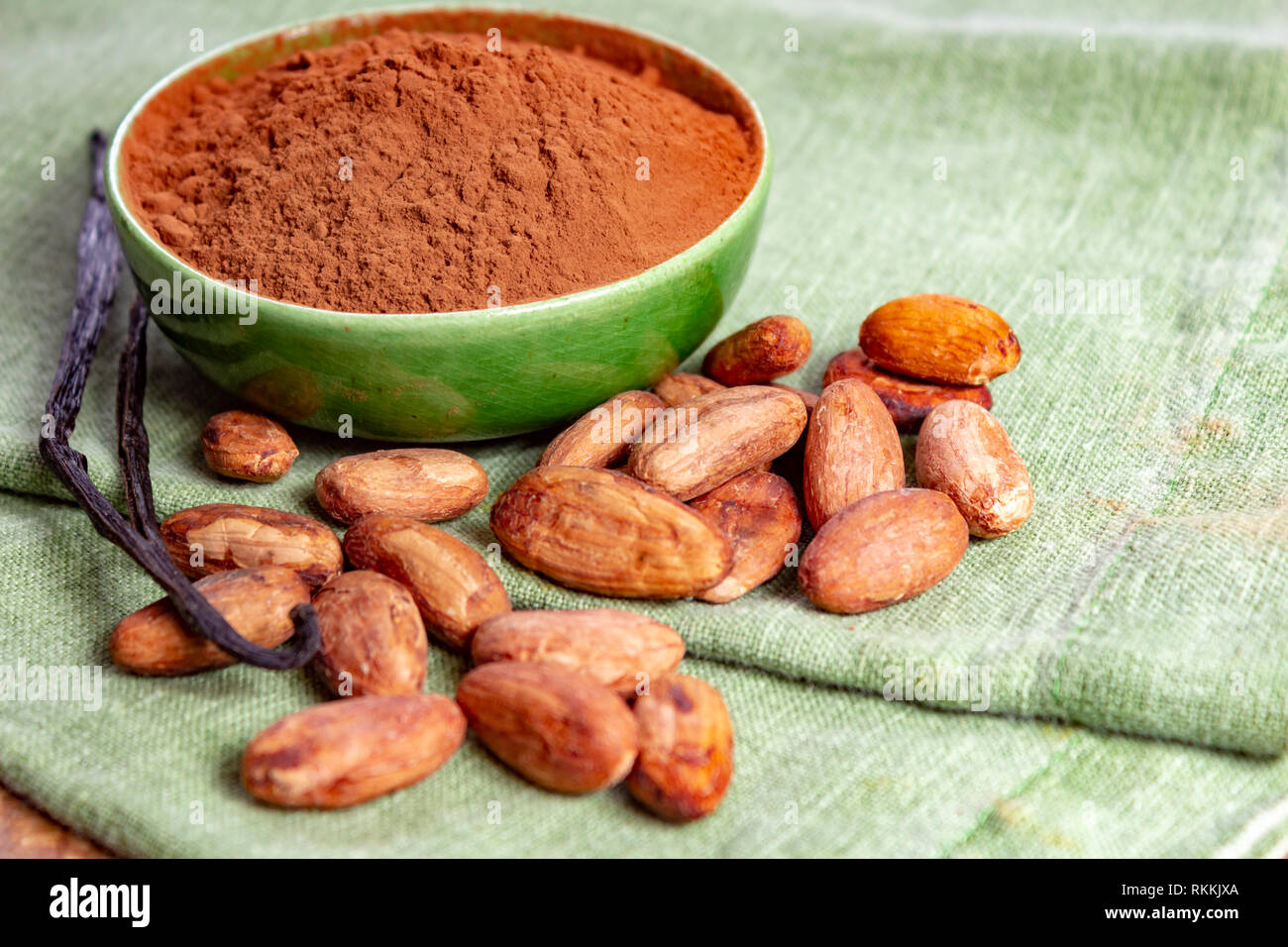 Cocoa or cacao beans and powder, used in hot chocolate drink, chocolate ...
