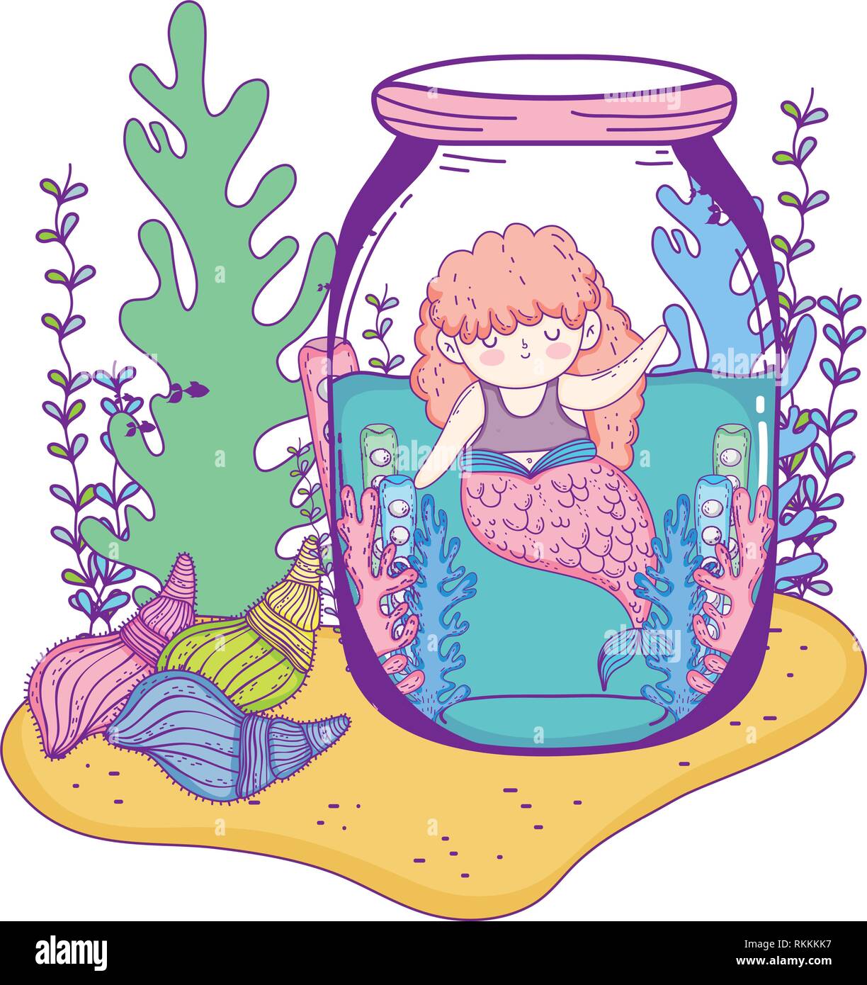 beautiful mermaid in mason jar fairytale character Stock Vector Image ...