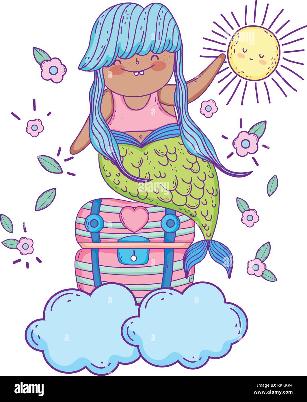 beautiful mermaid with treasure chest in clouds Stock Vector Image ...