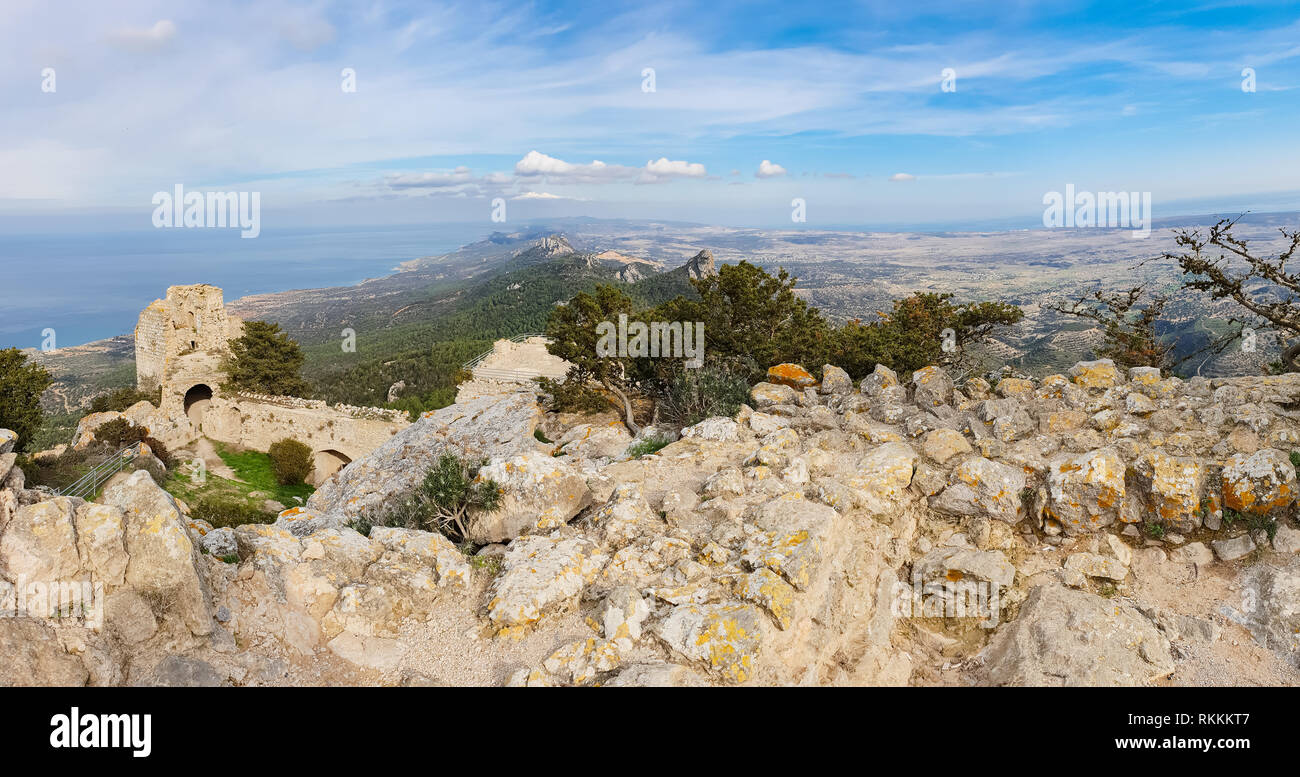 Kantara, Cyprus - November 27, 2018: Panorama of the castle of Kantara ...