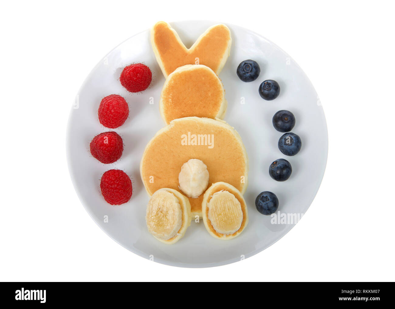 pancakes in a bunny rabbit pattern, banana for tail and feet, fresh ...
