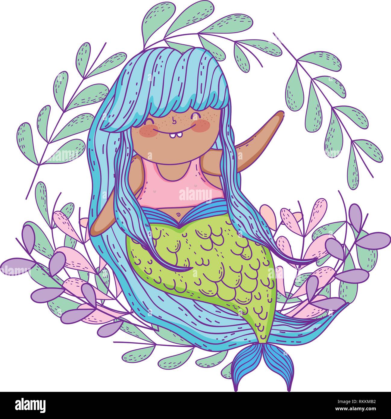 beautiful mermaid with leafs crown Stock Vector Image & Art - Alamy