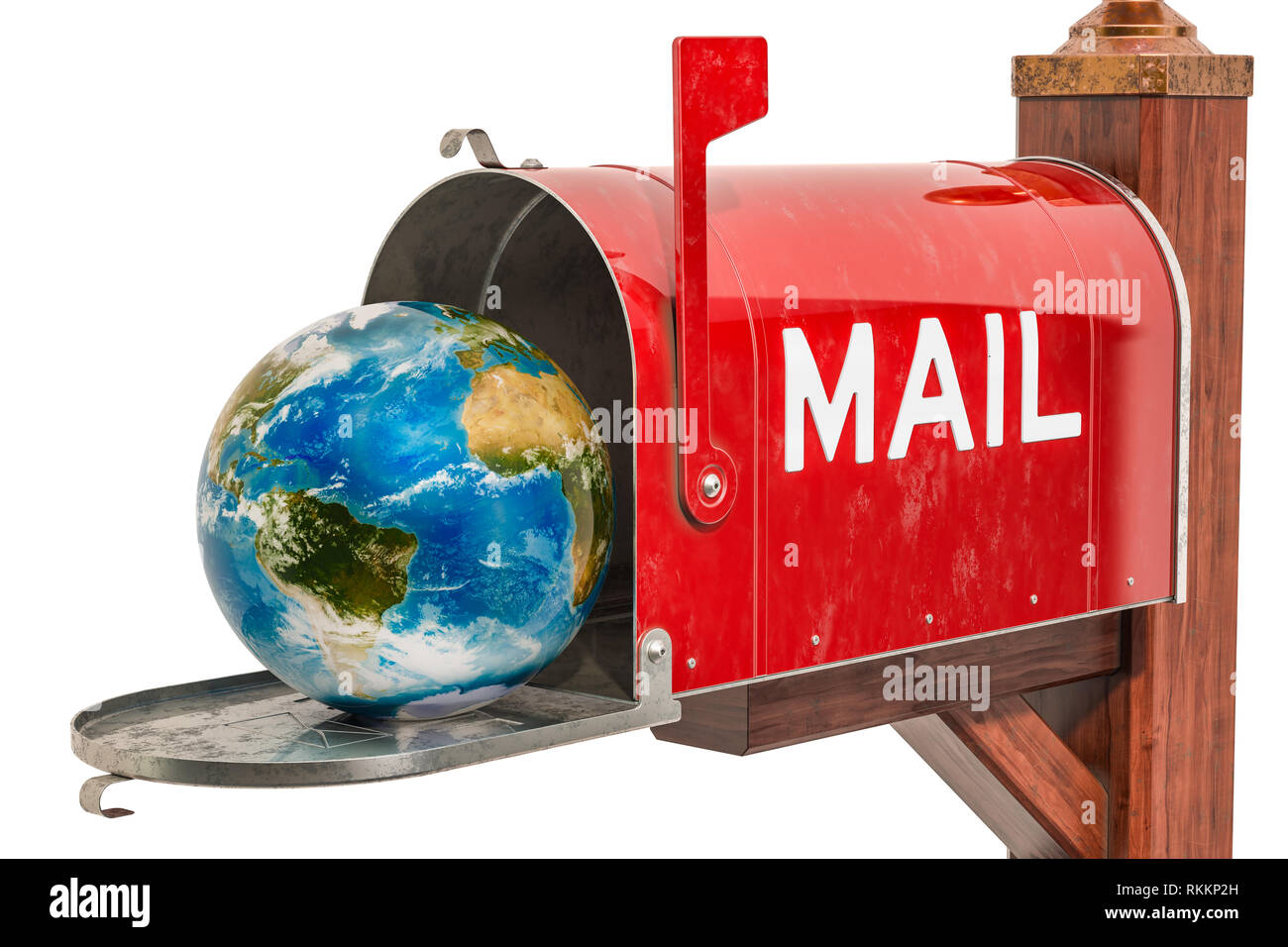 Mailbox with Earth Globe inside. International Mail Service concept, 3D ...