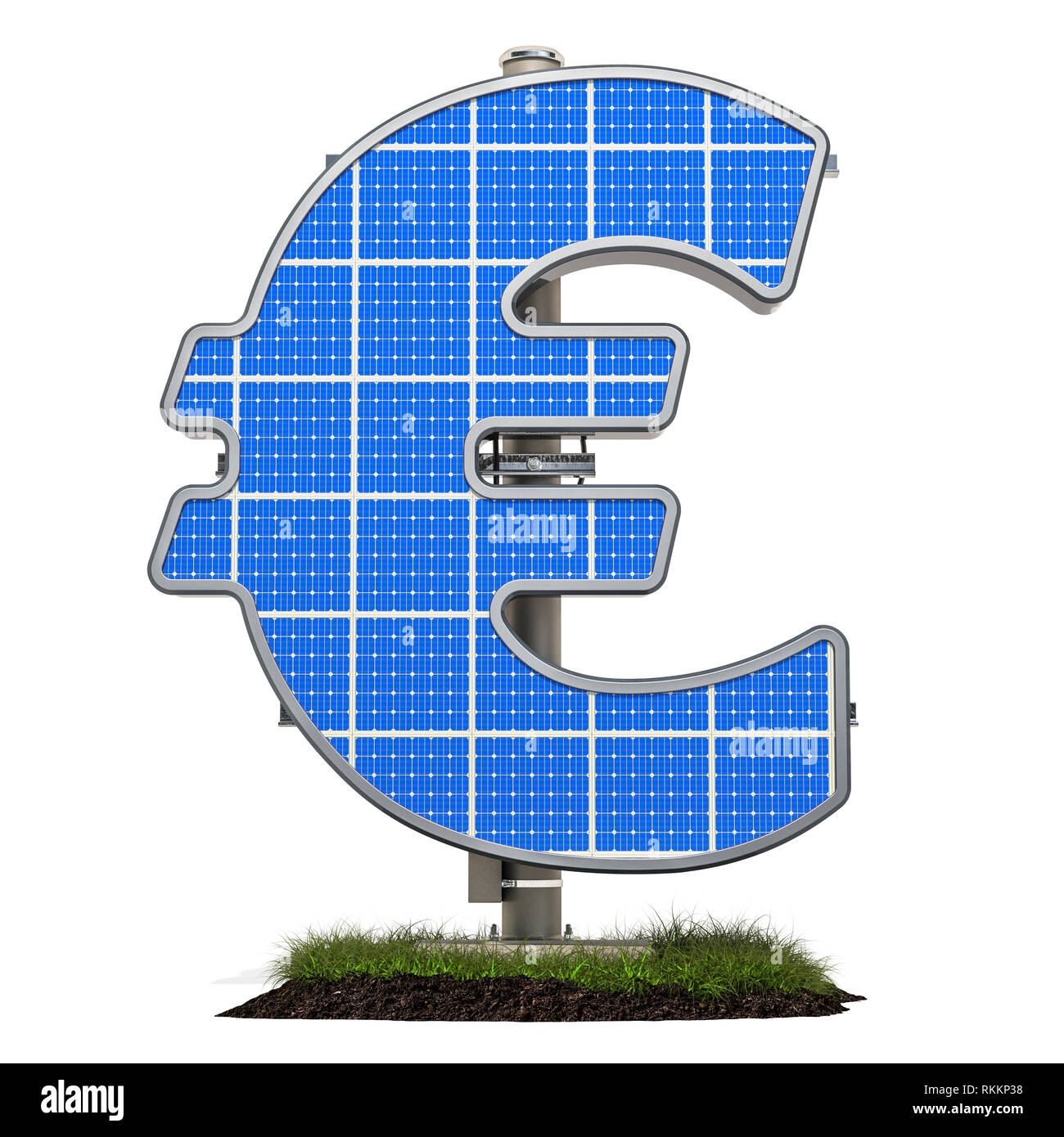 Solar panel in shaped of euro symbol, 3D rendering isolated on white ...