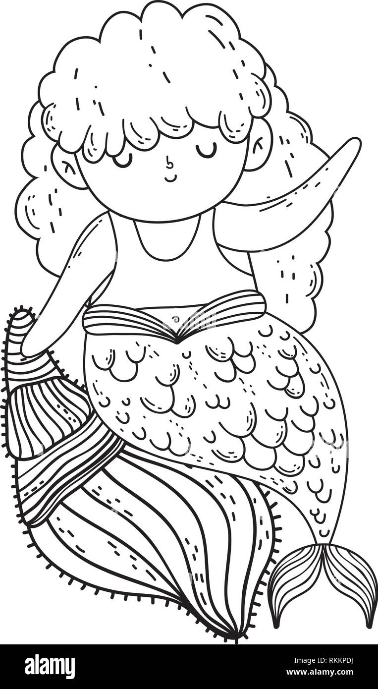 beautiful mermaid sitting in shell fairytale character Stock Vector ...