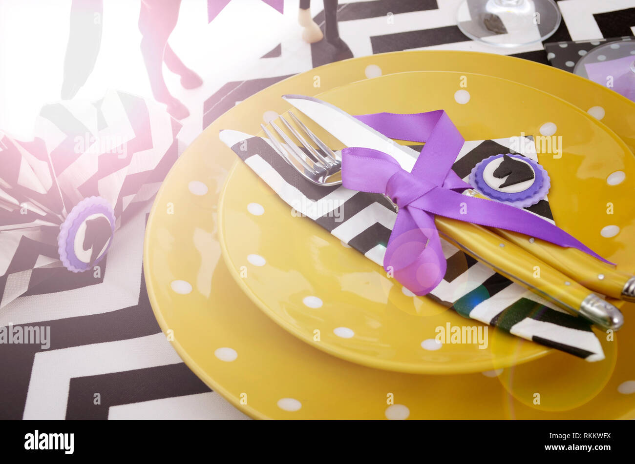 Horse racing carnival event luncheon table place setting in purple ...