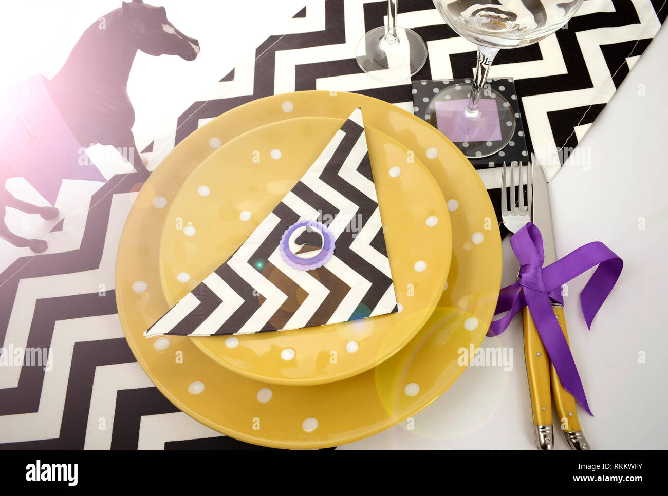 Horse racing carnival event luncheon table place setting in purple ...