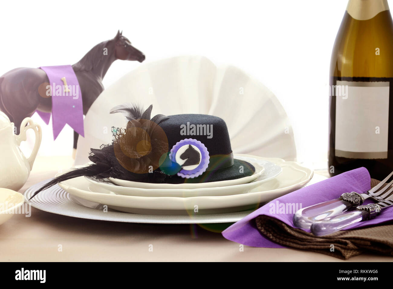 Horse racing Ladies Luncheon fine dining table setting with small black ...