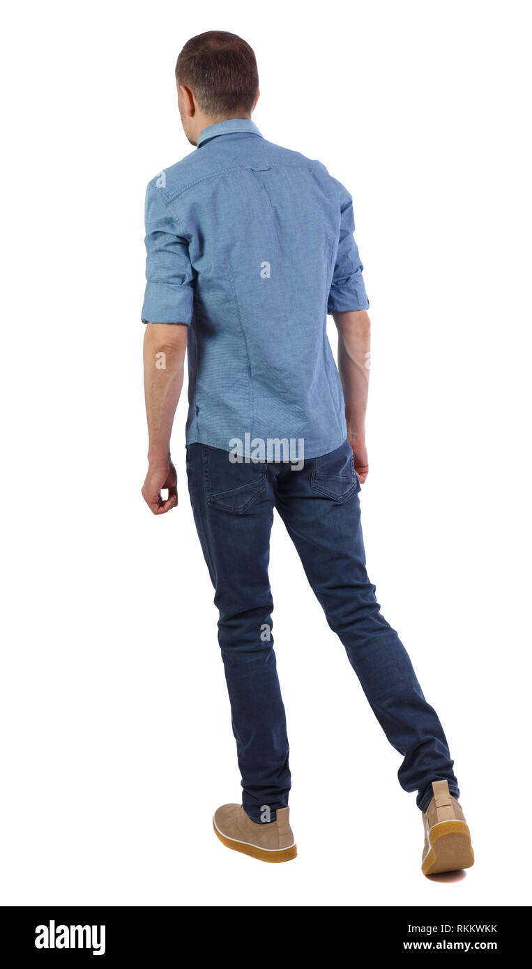 Back view of going handsome man . walking young guy . Rear view people ...